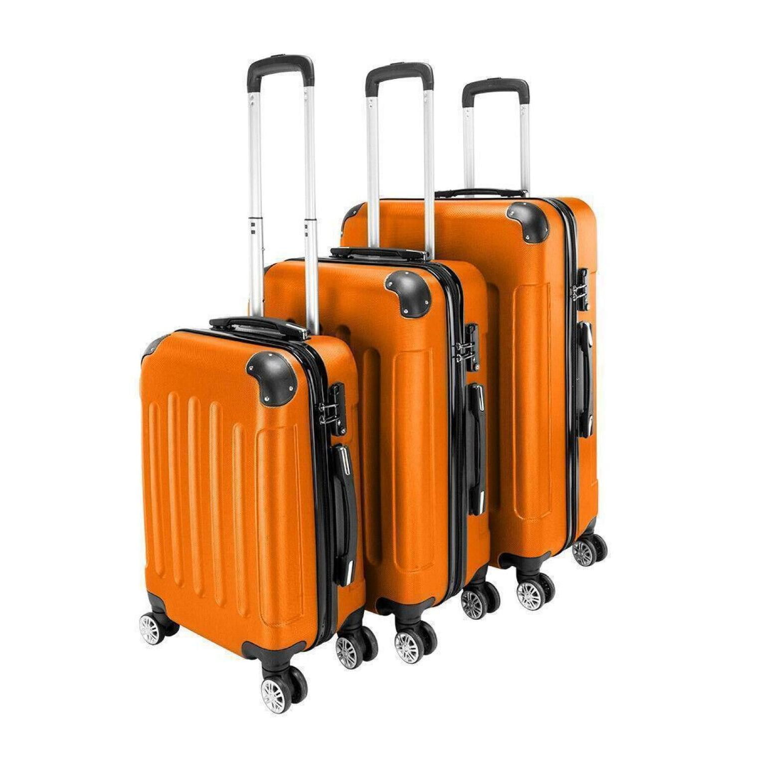 YANFEN 3pcs Grey Luggage Travel Set Bag TSA Lock Trolley Spinner Carry On Suitcase, Orange ...