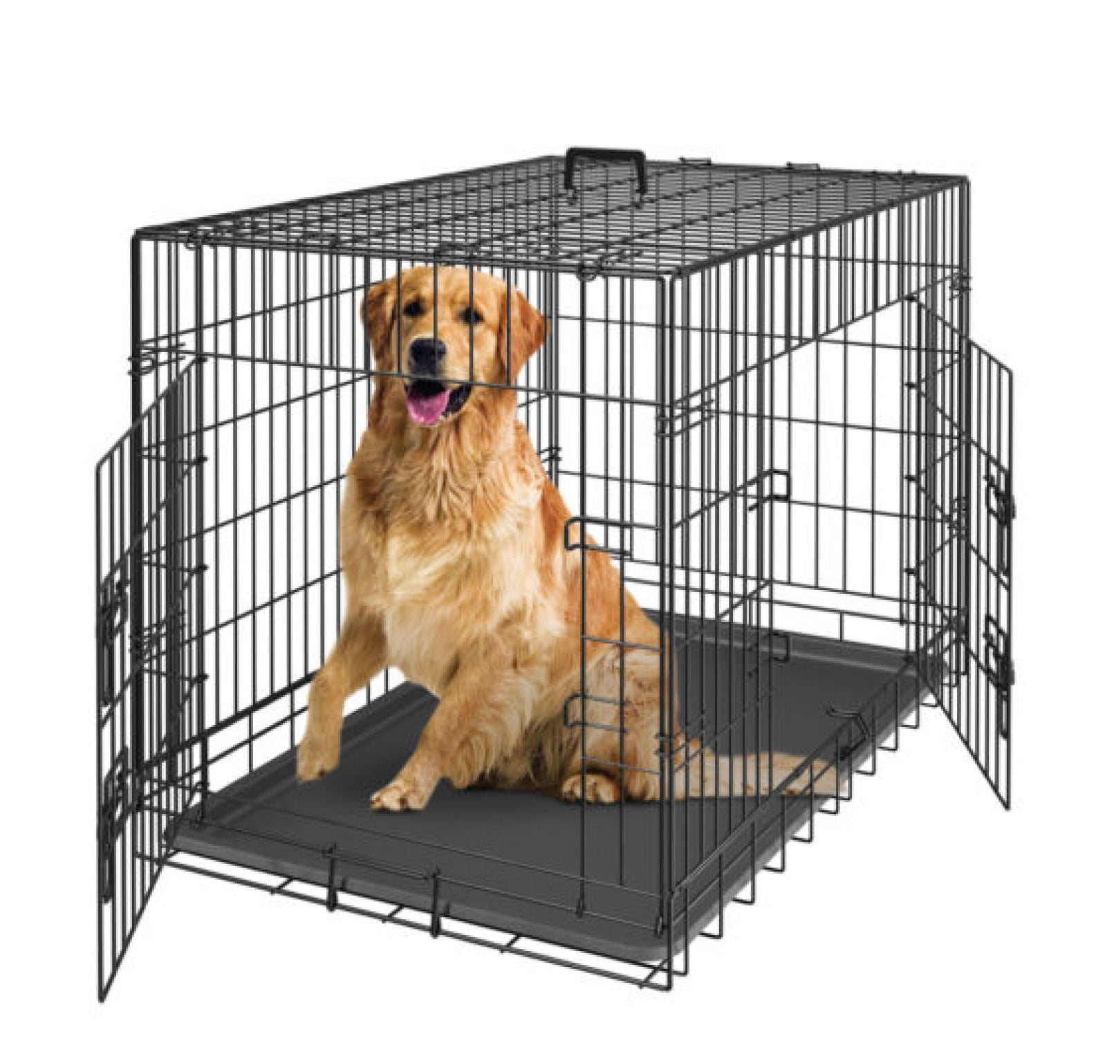 YANFEN 42" Dog Crate Kennel Folding Metal Pet Cage 2 Door With Tray Pan ...