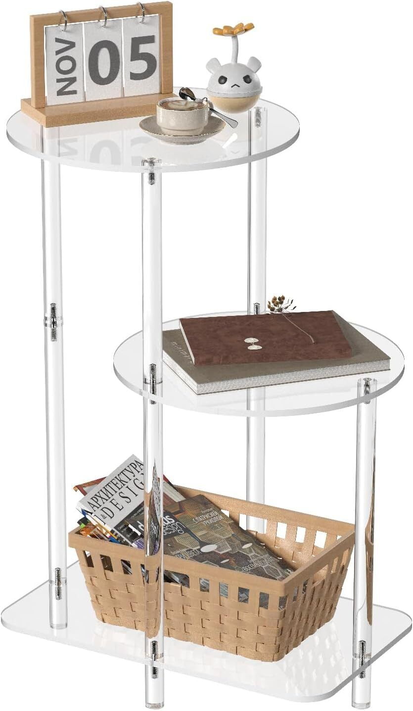 YANFEN Acrylic 3 Tiers Side Table, End Table for Sofa, Small Snack ...