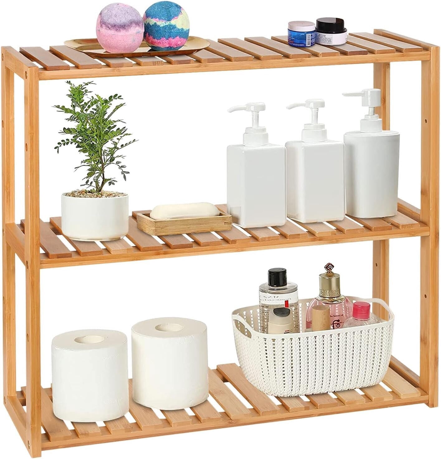 YANFEN Bamboo Shelf 3-Tier Storage Shelves Stand Adjustable Layer Rack ...