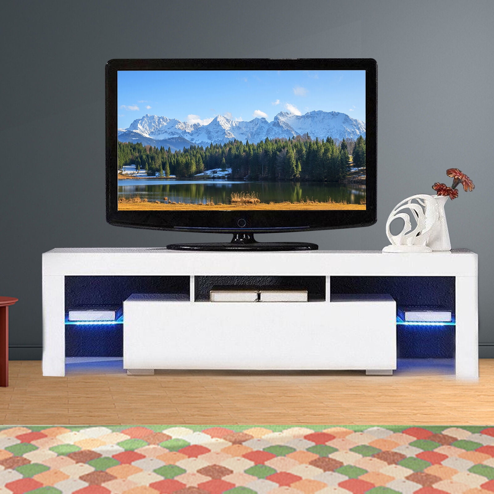 YANFEN High Gloss TV Stand LED Media Console Cabinet Entertainment ...