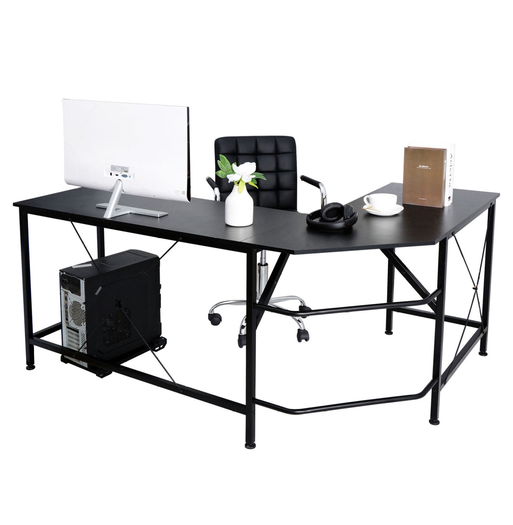 YANFEN L-Shaped Corner Computer Desk Gaming Desk PC Laptop Table ...