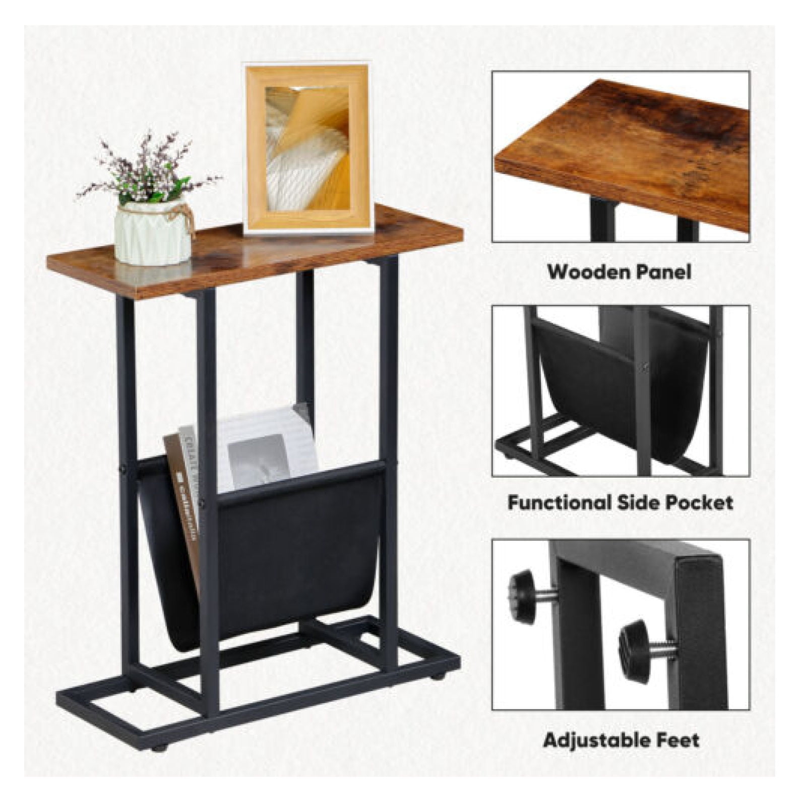 YANFEN Narrow Side Table for Small Spaces End Table Magazine Table w ...