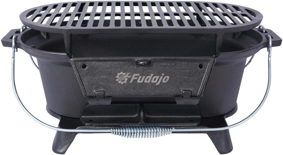 YANFEN Oval Cast Iron Grill Outdoor, Portable Charcoal Grill and ...