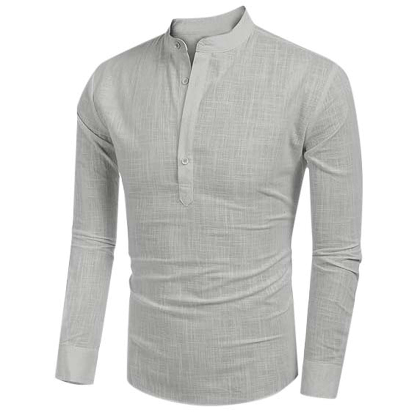 YANG Men's Hen Ley Shirt Long Sleeve Button Hippie Casual Beach T ...
