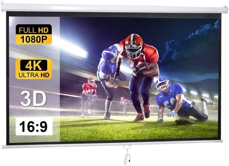 YANG2， 100" 16:9 HD Manual Projector Screen with Auto Lock Anti-Crease ...