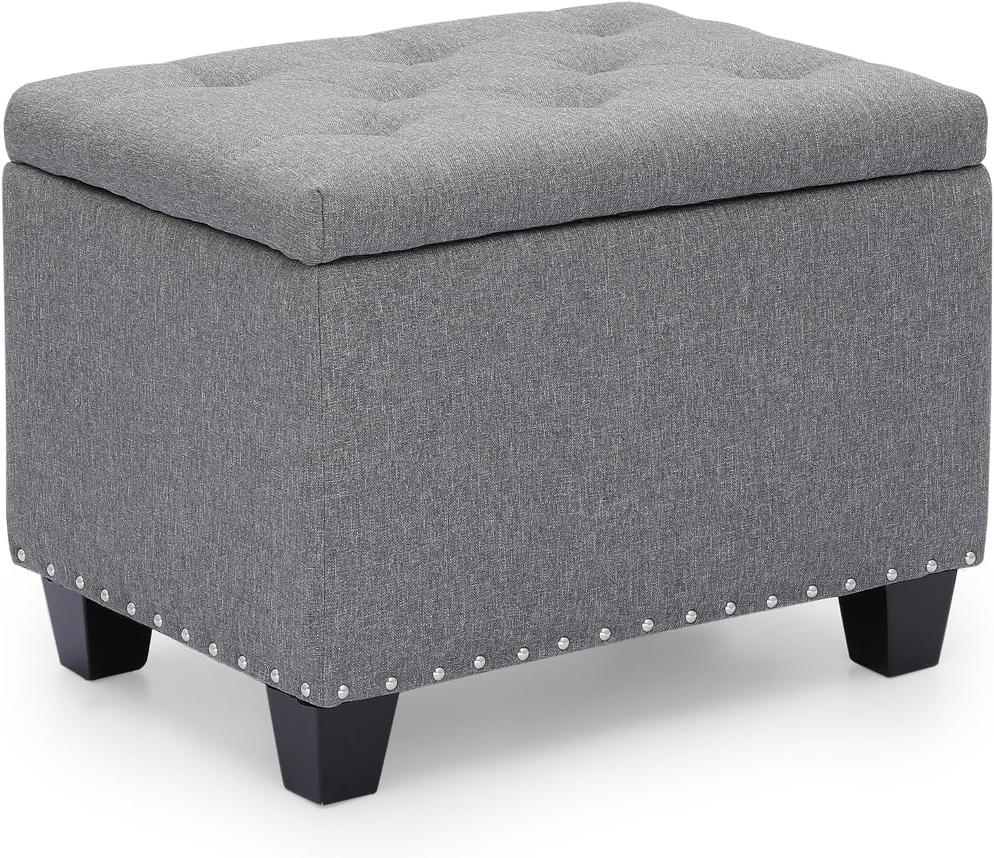 YANG2，24 Inch Storage Ottoman Bench, Contemporary Grey Linen Foot Stool ...