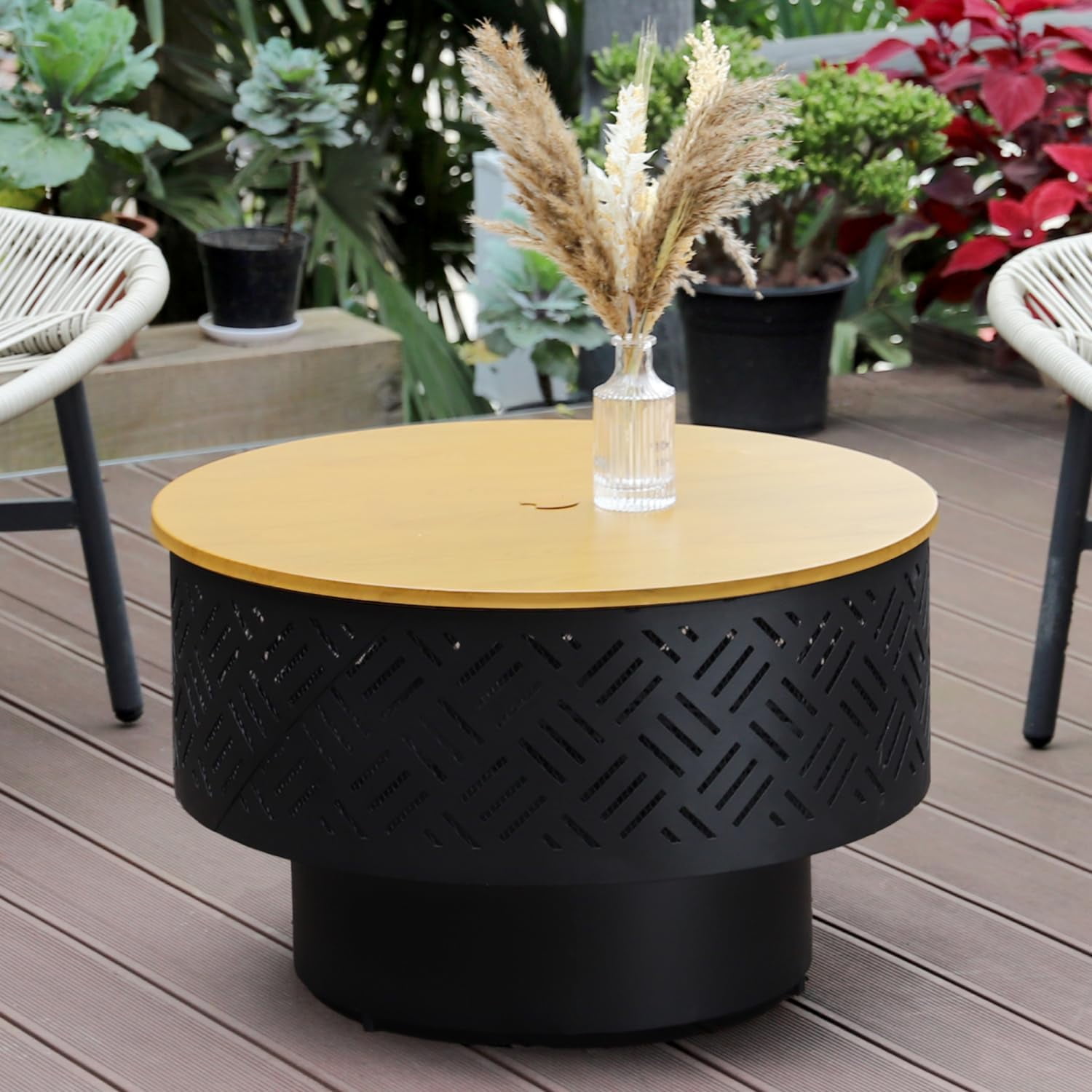 YANG2 26" Wood Burning Fire Pits with Grill & Lid, Fire Pit Table for Outside with Waterproof ...