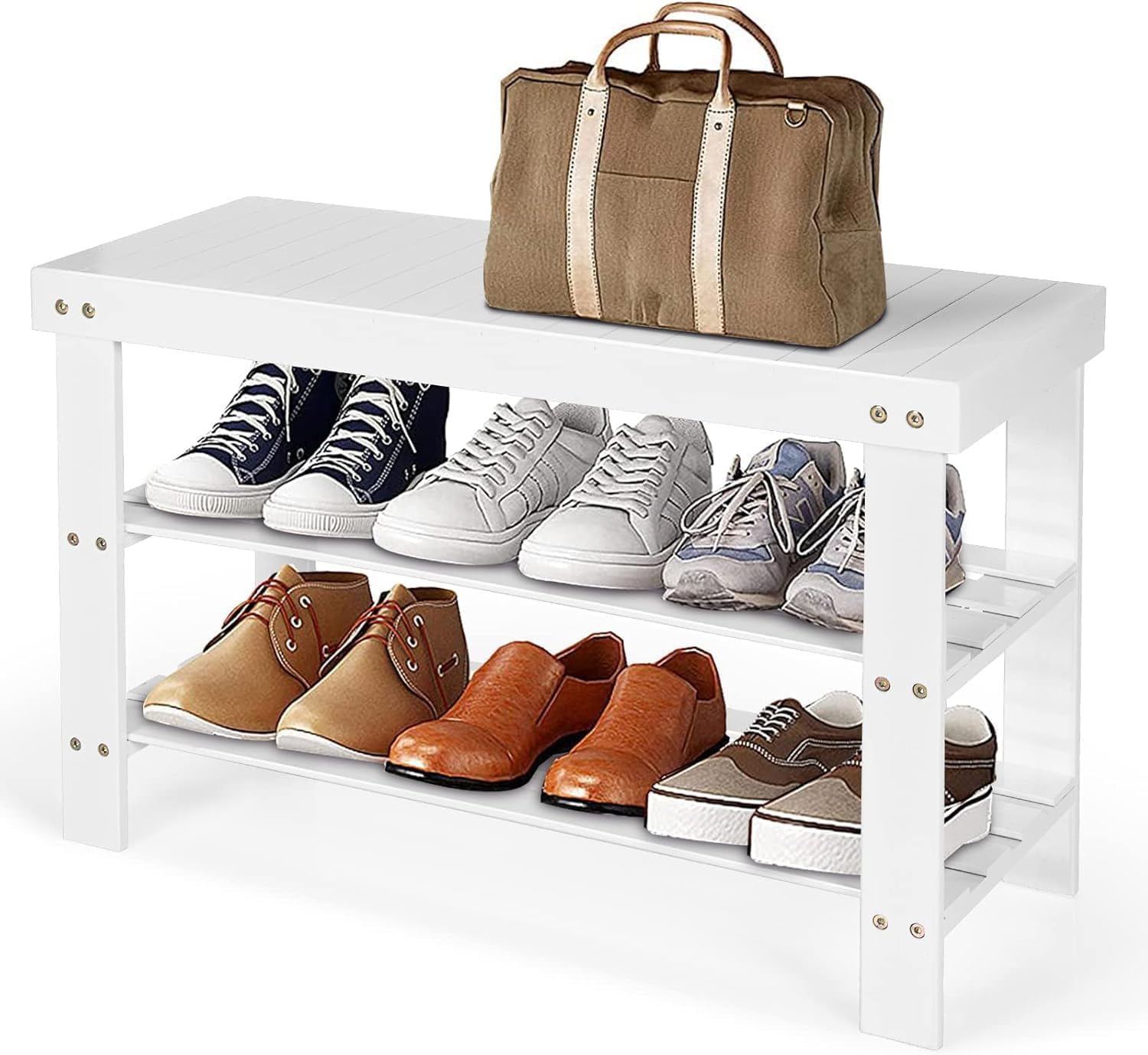 YANG2 27.5" Bamboo Shoe Rack Bench, 3-Tier Entryway Shoe Organizer ...