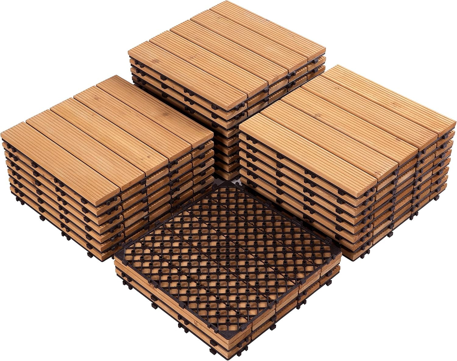 YANG2 27PCS Patio Deck Tiles Interlocking Wood Decking Floor Tiles 12 x 12in for Outdoor ...