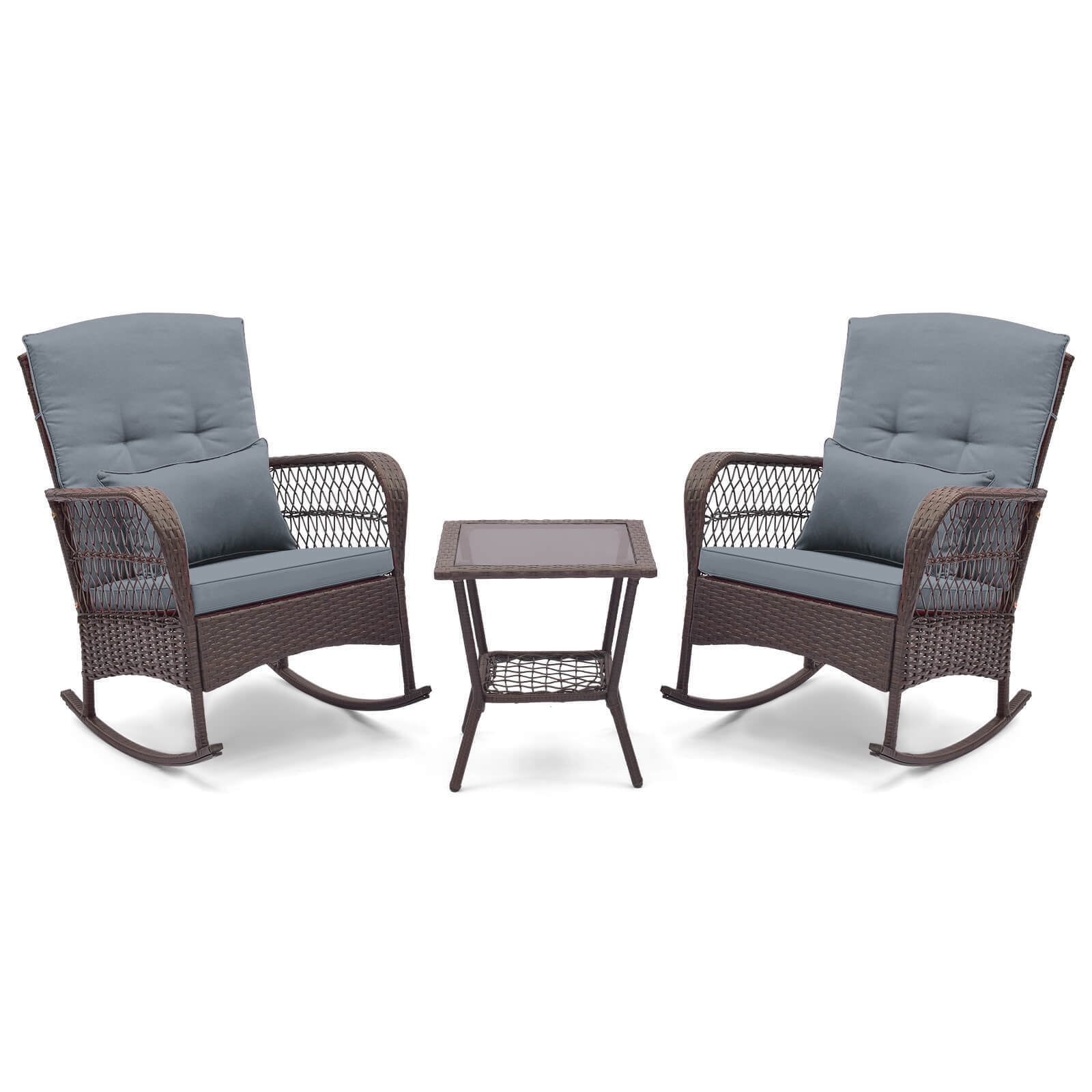 YANG2 ,3 Piece Patio Rocker Set, Patiojoy Outdoor Wicker Rocking Chairs ...