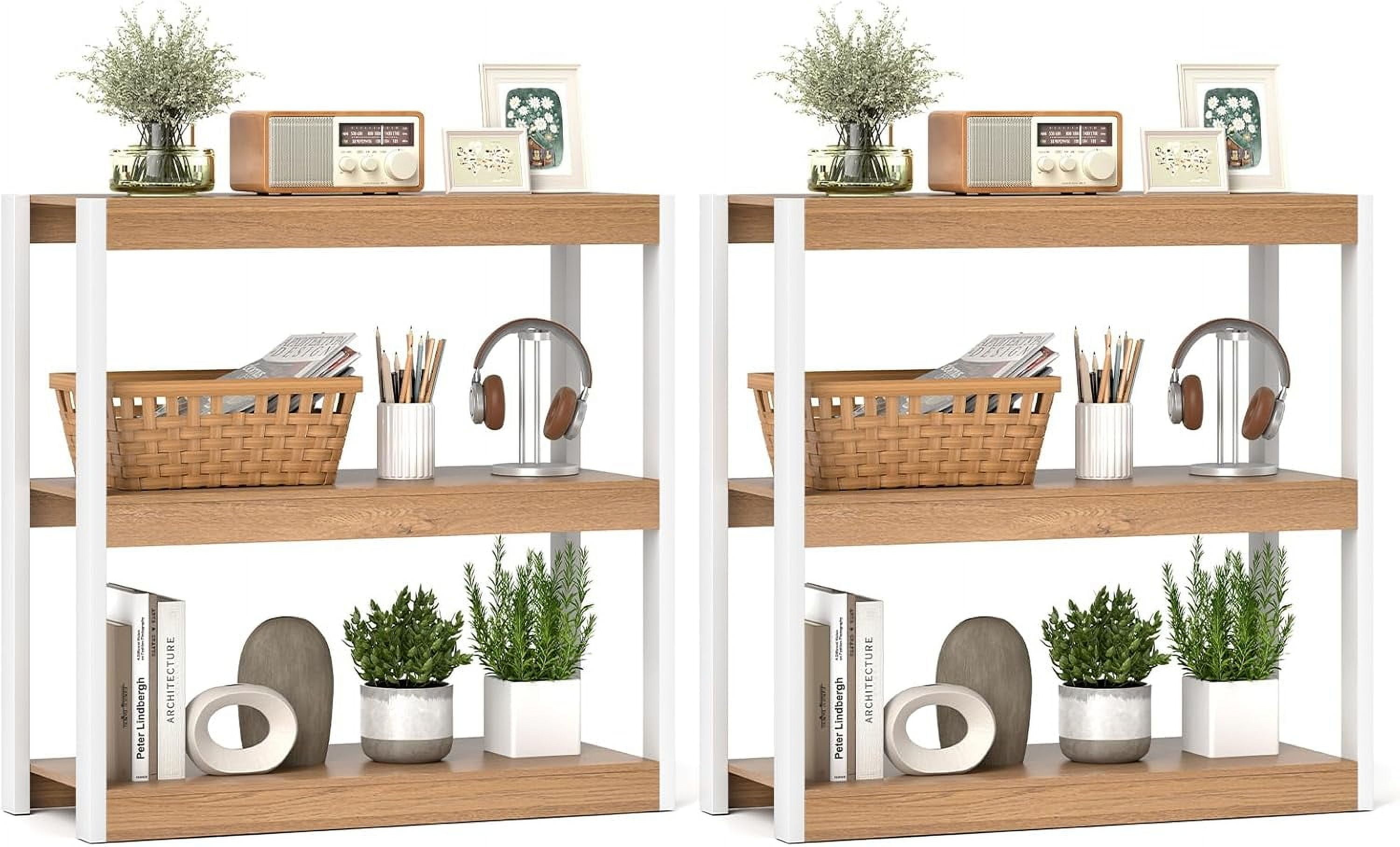 YANG2 3 Tier Bookshelf of 2, Freestanding Wooden Bookcase with Dual ...