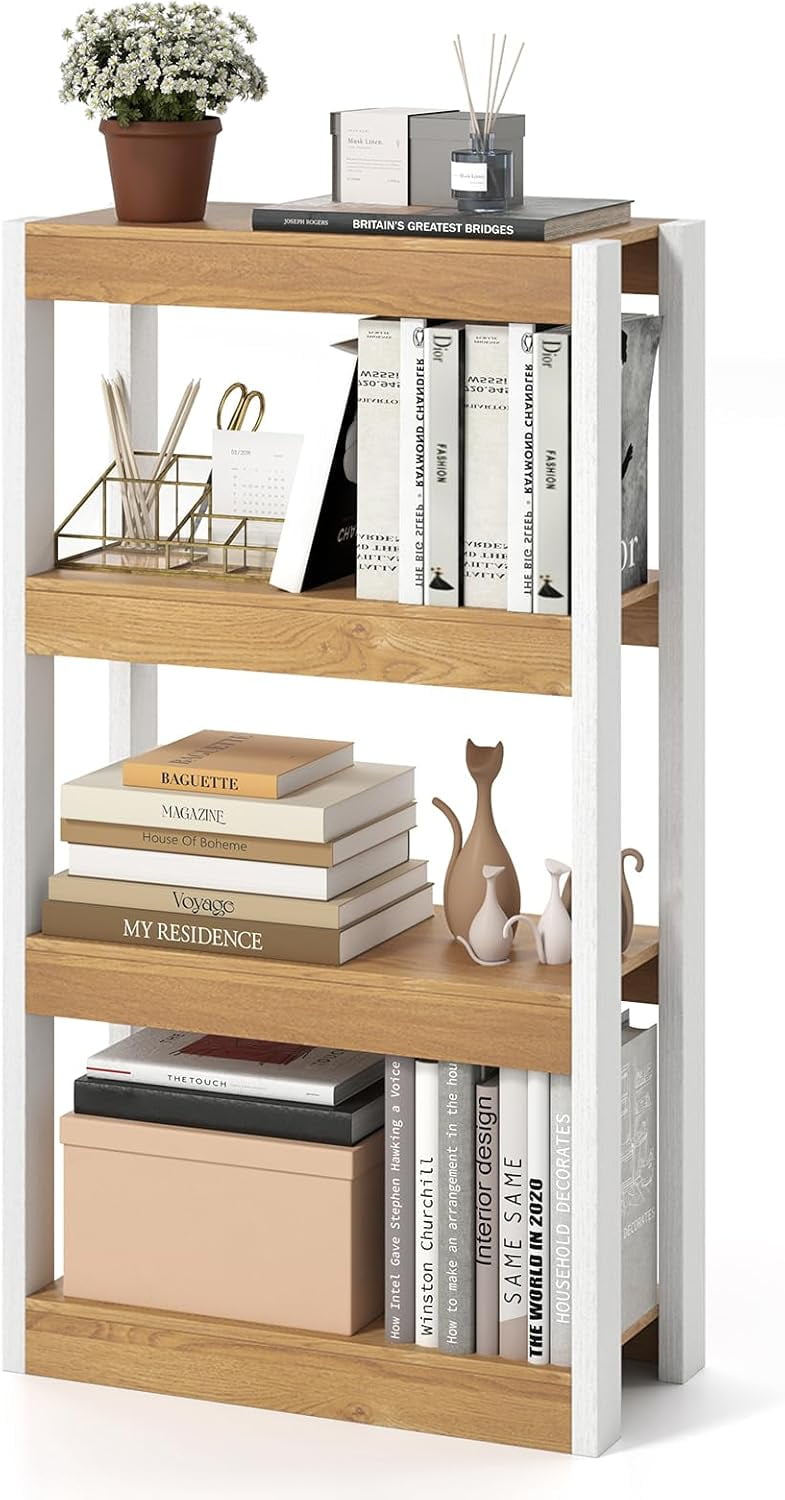 YANG2,4 Tier Open Bookshelf, Freestanding Wooden Bookcase with Storage ...