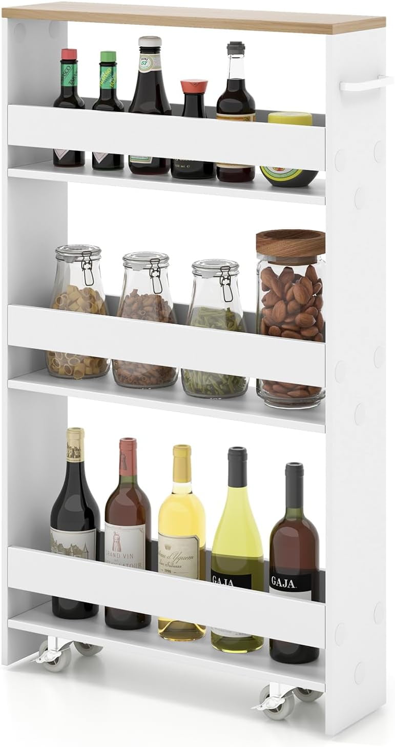 YANG2,4-Tier Slim Storage Cart, Kitchen Utility Cart on Wheels with Handle & Open Shelves ...