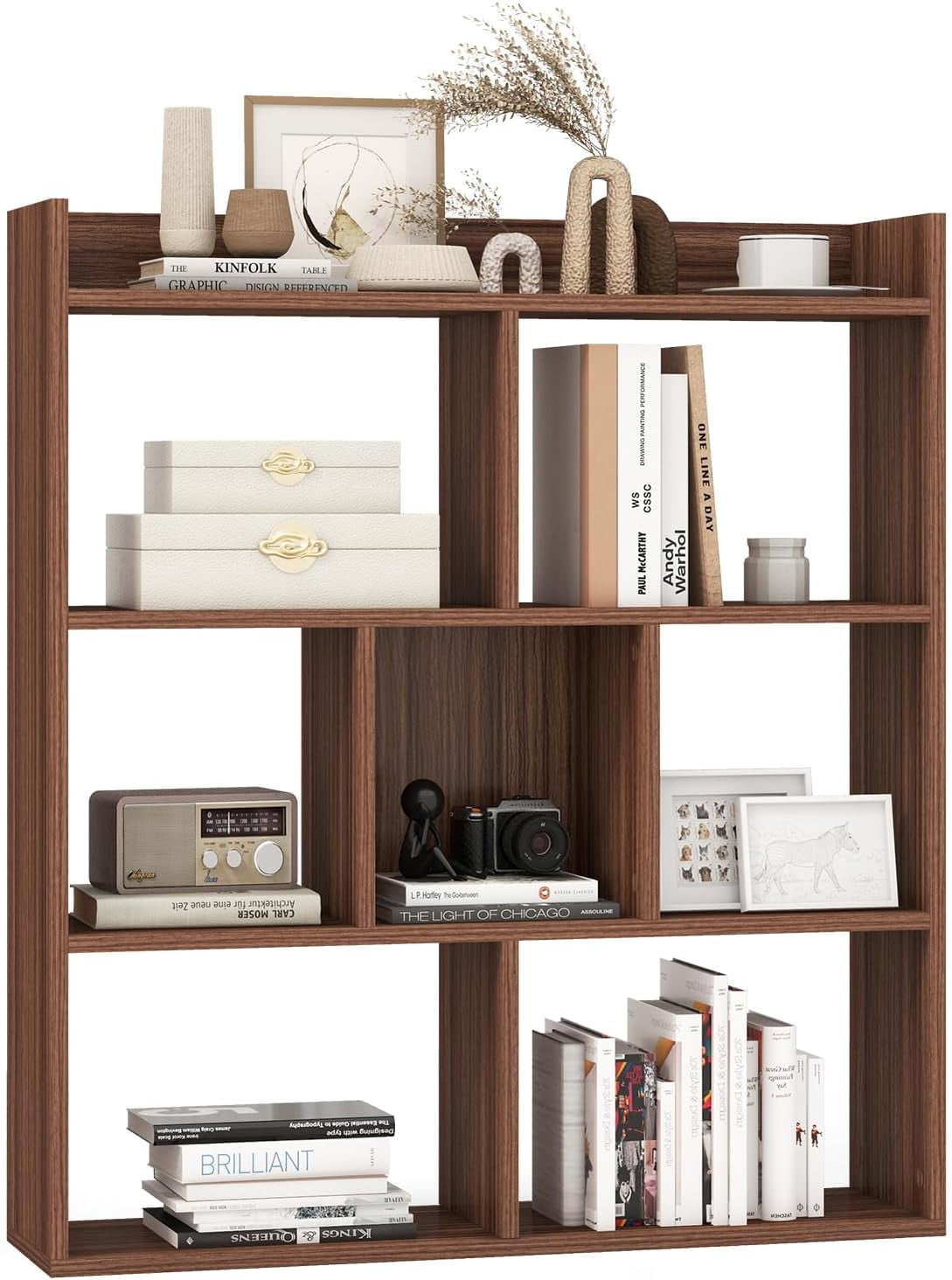 YANG2 7 Cube Bookshelf, Free-Standing Wooden Bookcase, 4 Tier Home ...