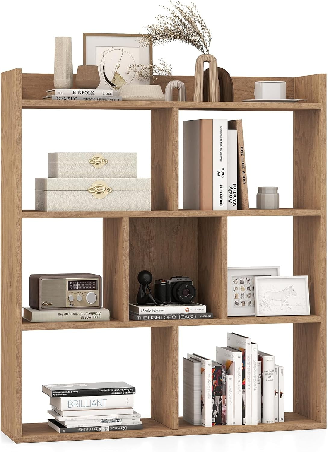 YANG2 7 Cubes Bookshelf, Free-Standing Wooden Bookcase, 4 Tier Home ...