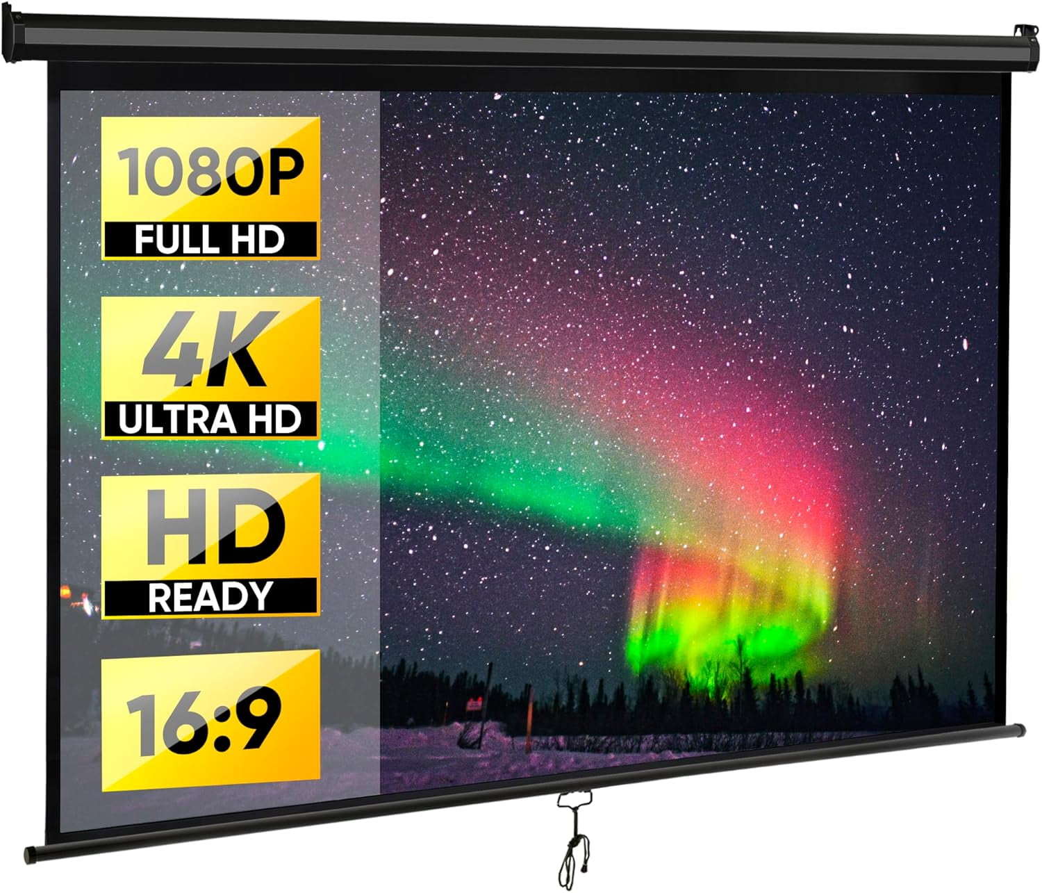 YANG2， 80" 16:9 HD Manual Projector Screen with Auto Lock Anti-Crease ...