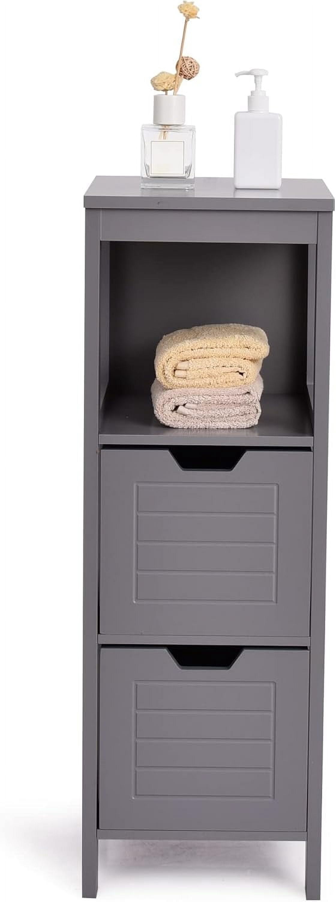 YANG2 Bathroom Floor Cabinet, Wooden Side Storage Cabinet with Two ...