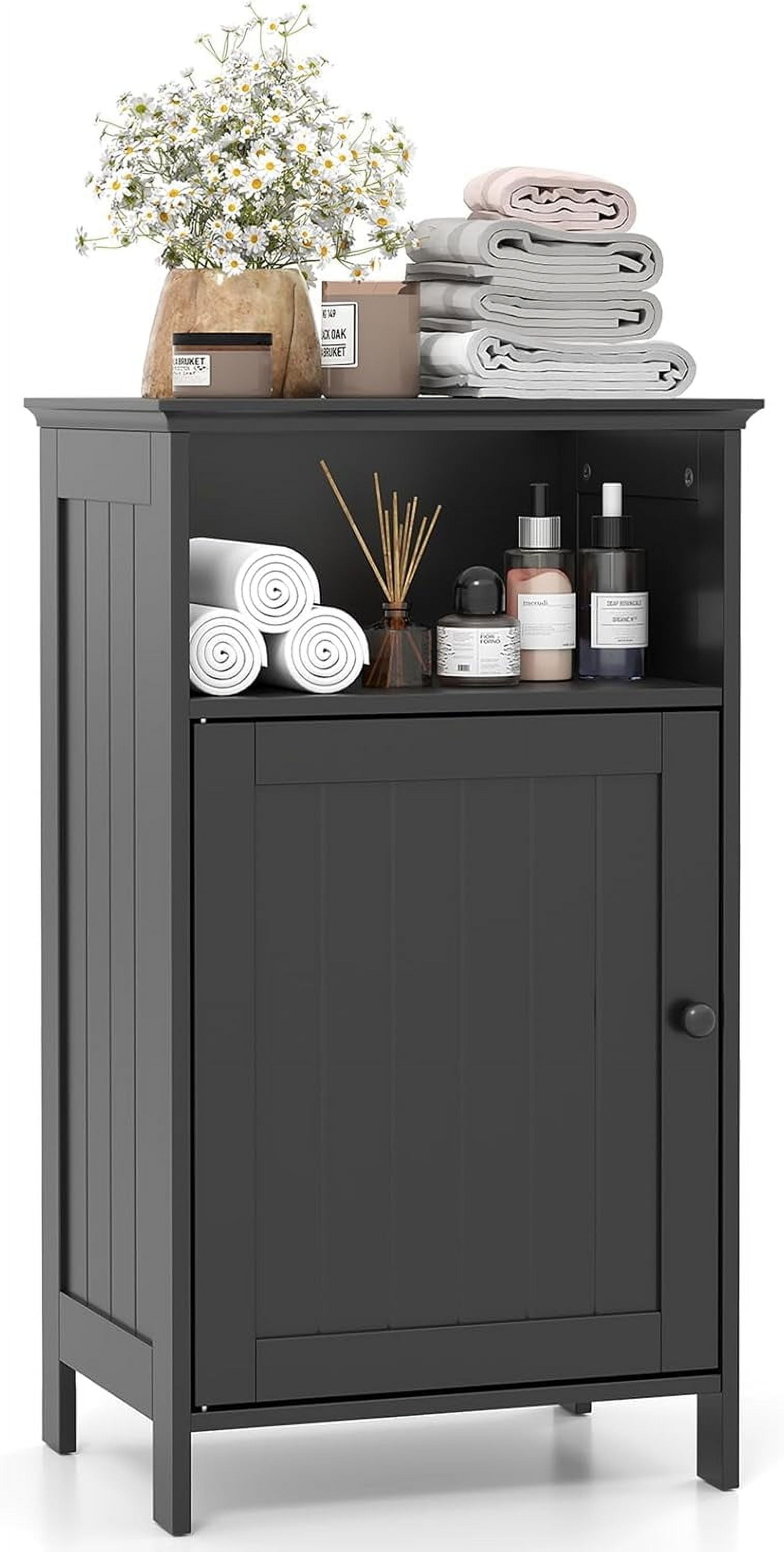 YANG2 Bathroom Storage Cabinet, Freestanding Wooden Single Door Side Floor Organizer with ...