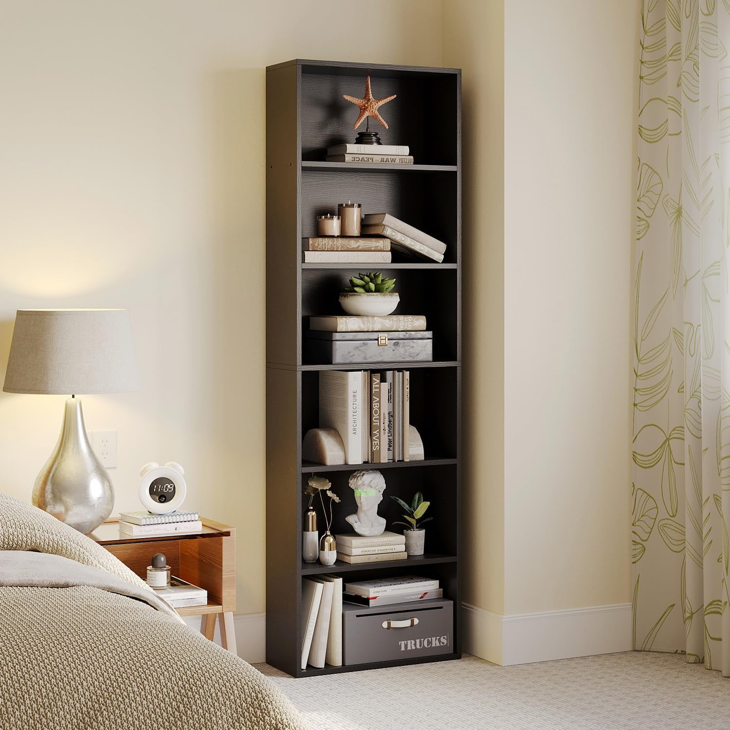 YANG2 Bookshelf, 6-Tier Open Bookcase, Storage Shelves, Display Storage Shelves, Floor Standing ...