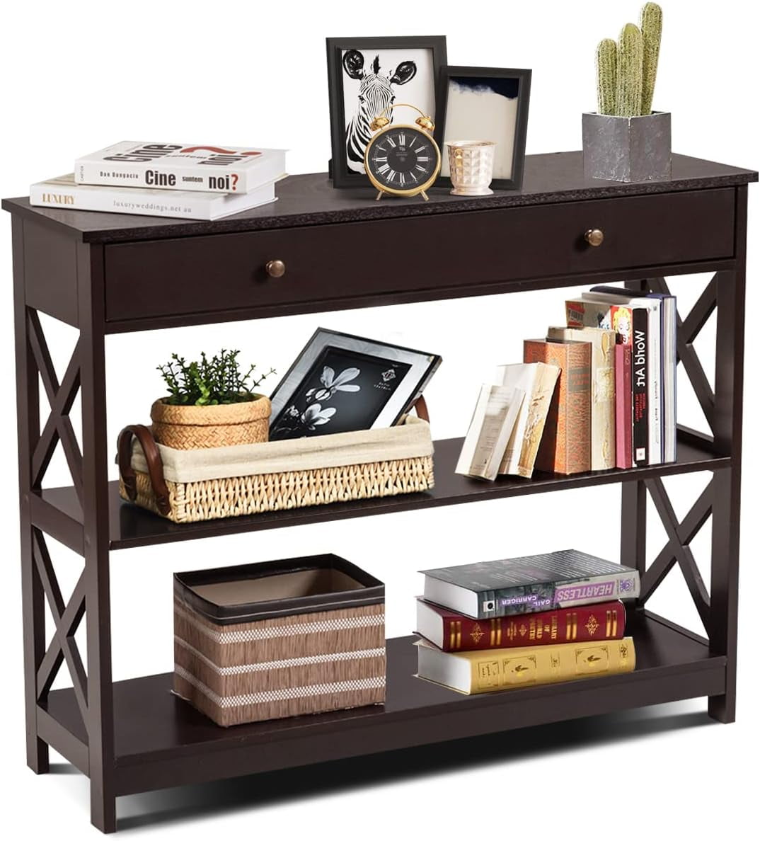 YANG2 Console Table 3-Tier W/Drawer and Storage Shelves, X-Design ...