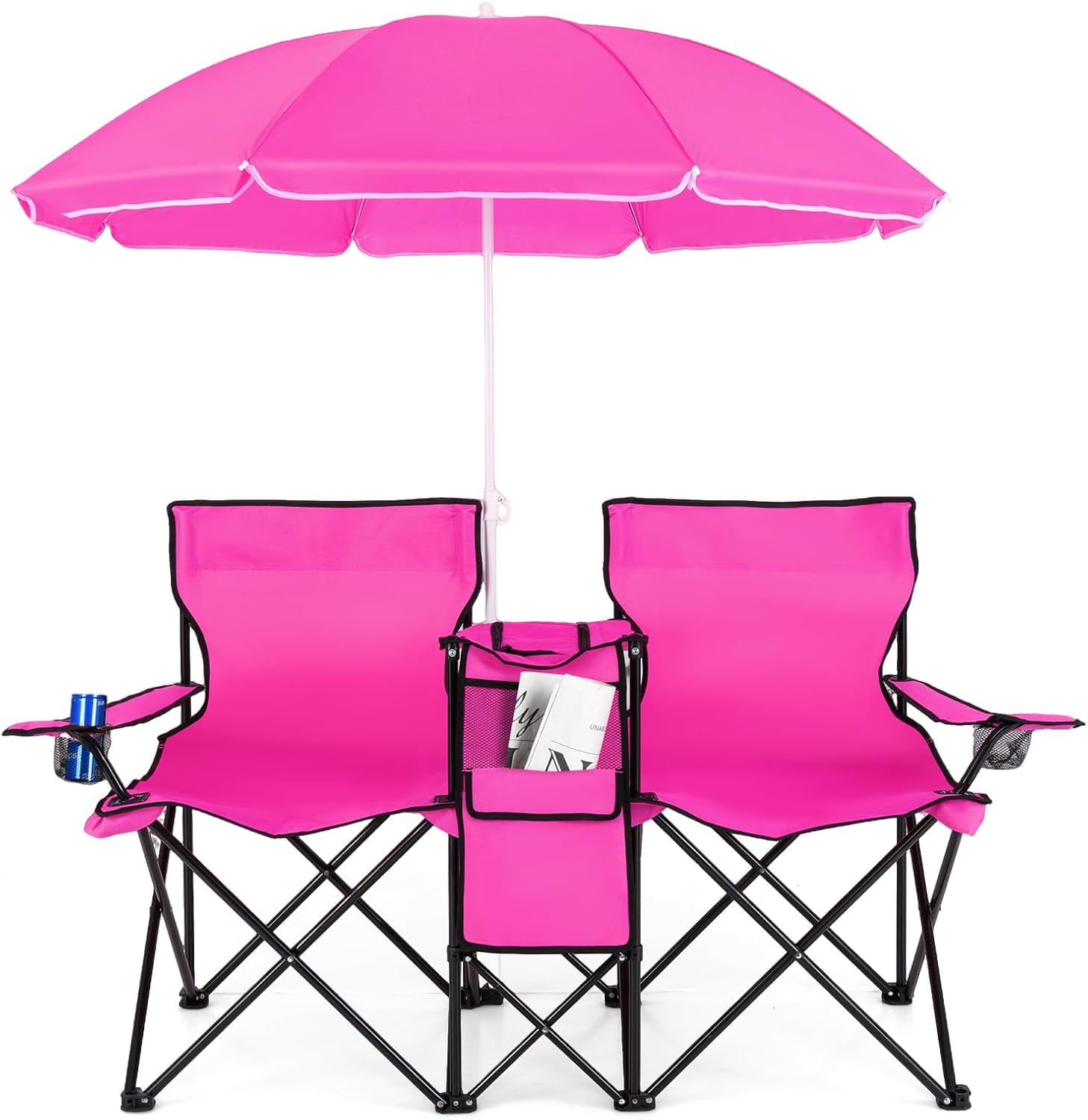 YANG2 Double Camping Chair with Umbrella, Folding Loveseat Chairs w ...