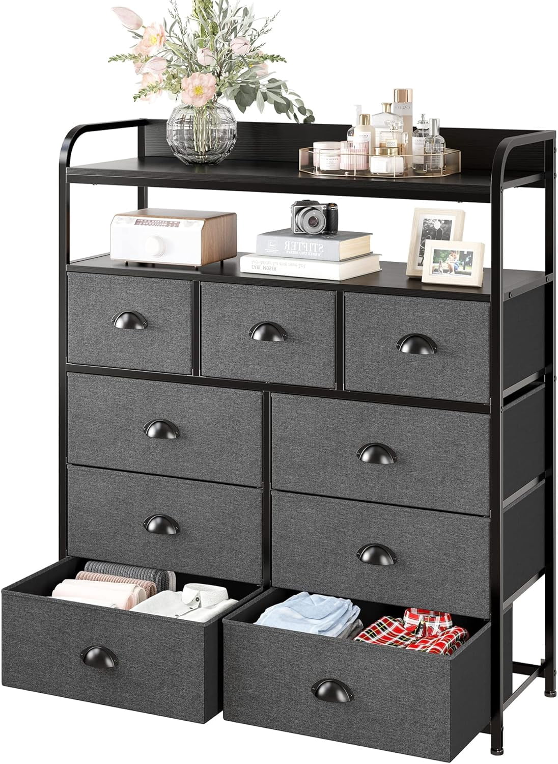 YANG2 Dresser for Bedroom with 9 Drawers, Tall Dressers with 2 Open ...