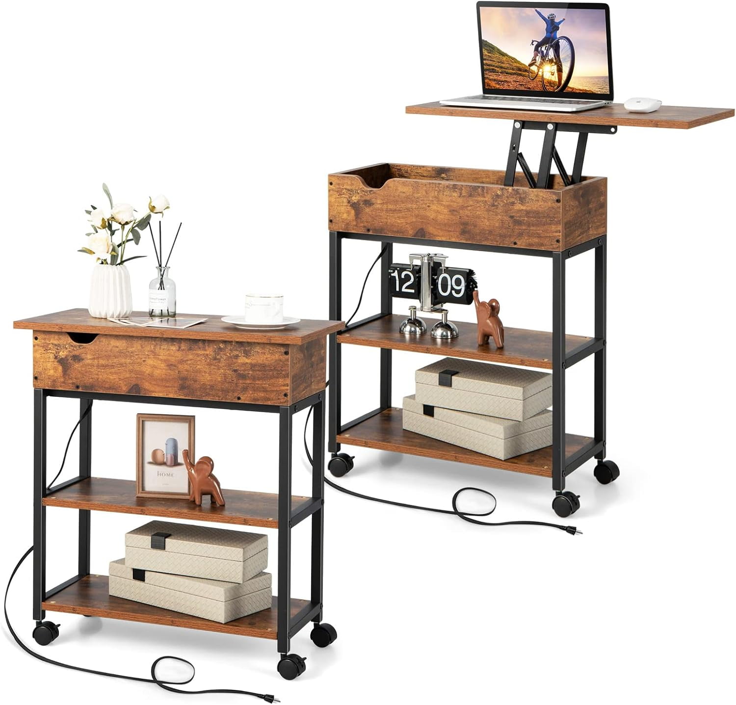 YANG2 End Table with Charging Station - Lift Top Narrow Side Table with ...