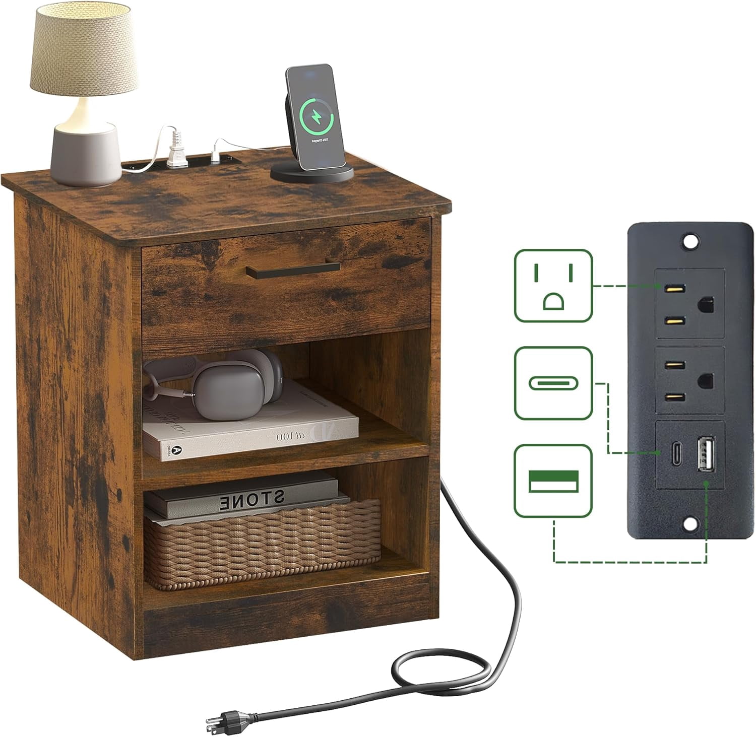 YANG2 Everyday Side Table with Fast Charging Station - USB C Cable Fast ...