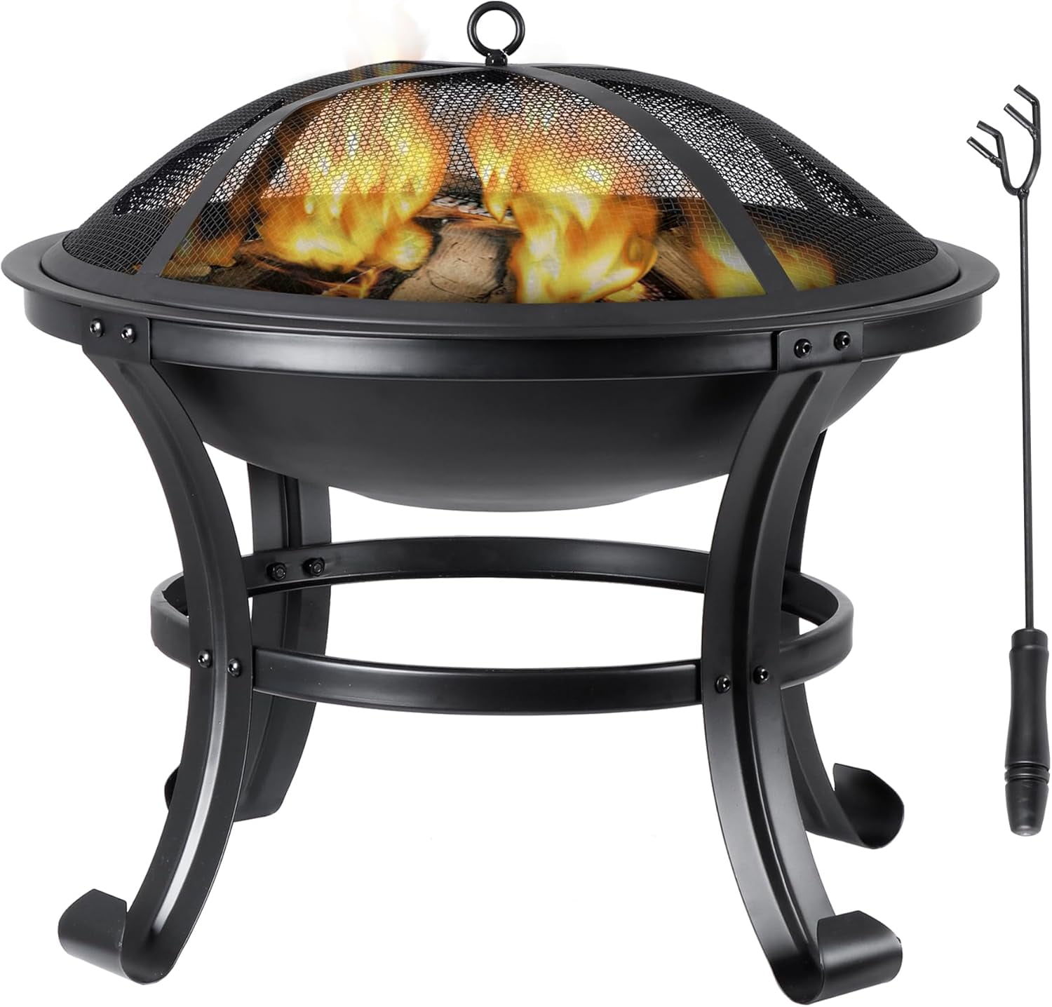 YANG2 Fire Pit 22’’ Outdoor Fire Pits Wood Burning Firepit Patio Fire Bowl with BBQ Grill, Spark ...