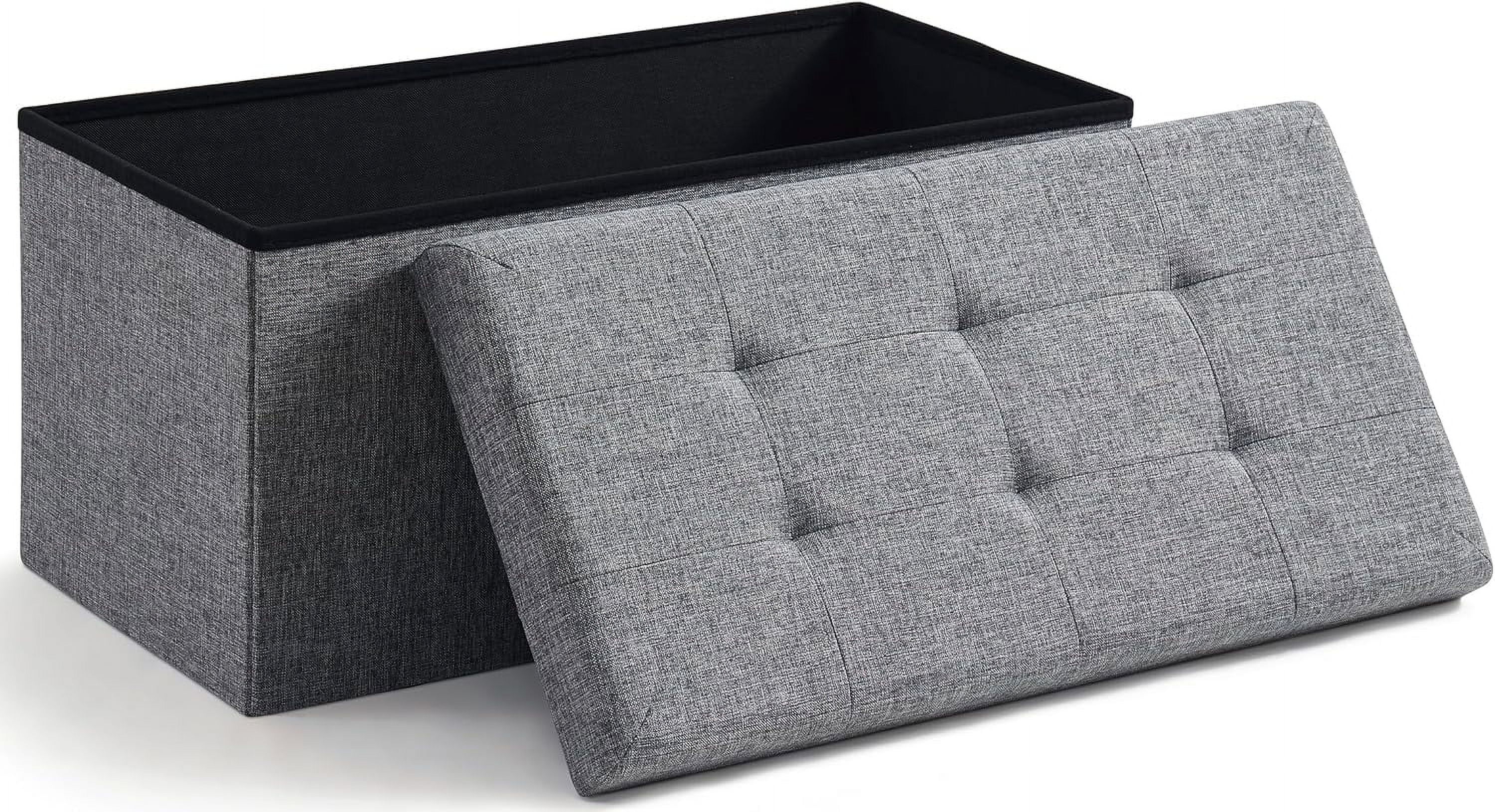YANG2 Foldable Tufted Linen Large Storage Ottoman Bench Foot Rest Stool ...
