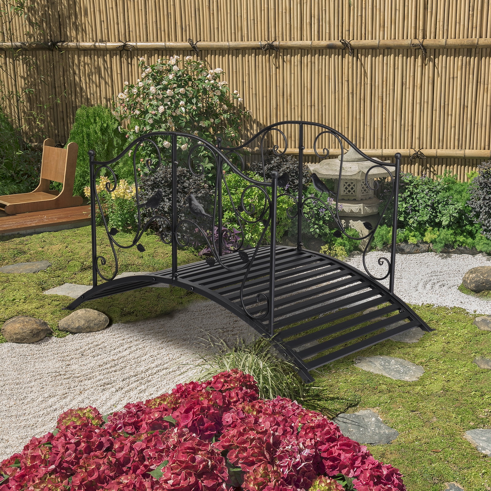 YANG2 High Quality Metal Garden Bridge with Security Guardrails for Backyard Decor，be used in ...