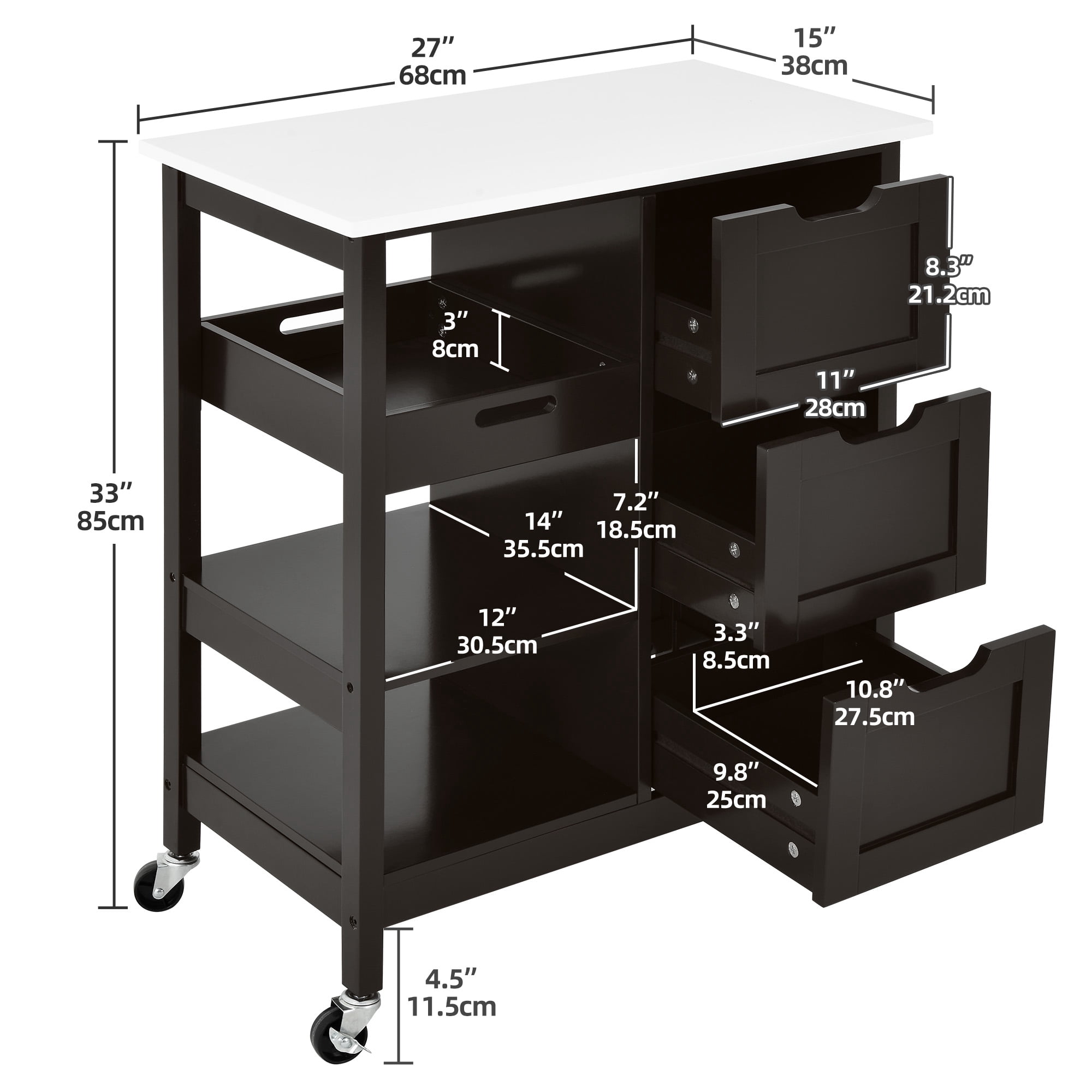 YANG2 Kitchen Rolling Storage Cart Cabinet with Solid Wooden Tabletop ...