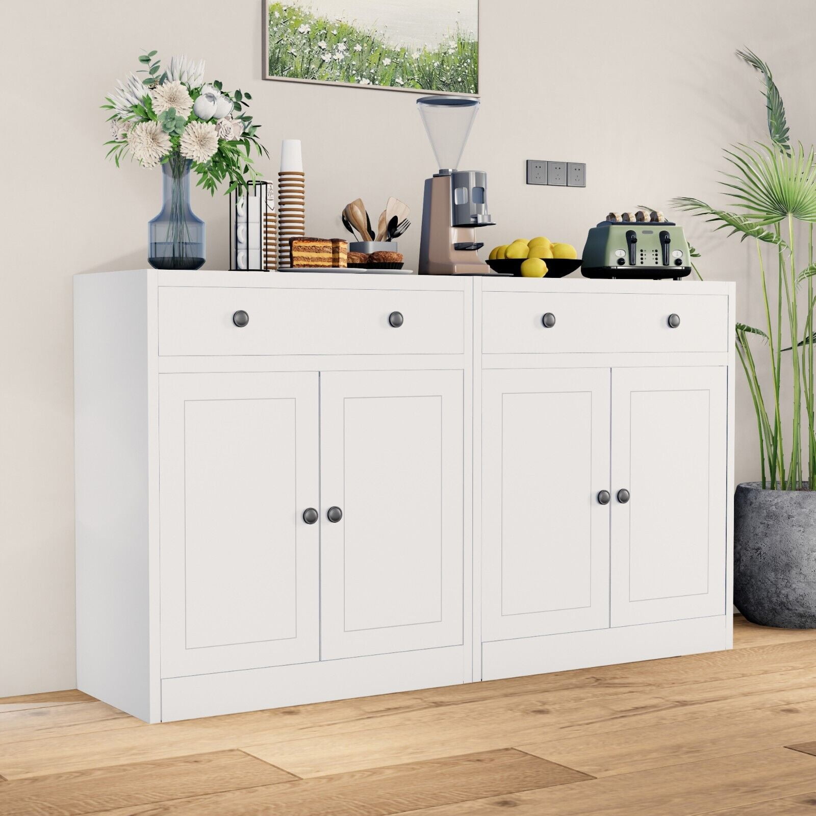 YANG2 Premium Metal Kitchen Storage Cabinet - Stylish Sideboard Buffet Cabinet with Ample ...