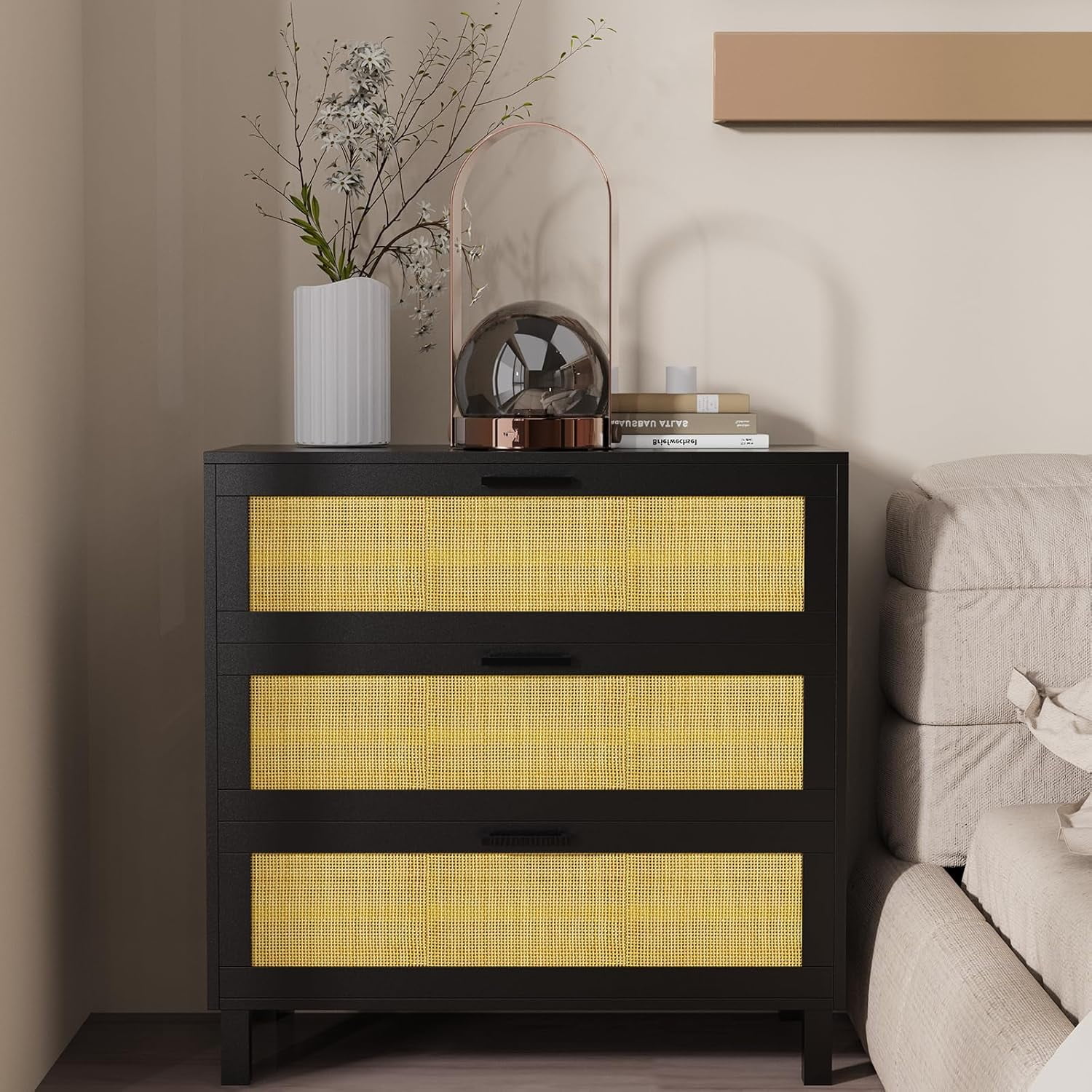 YANG2，Rattan Nightstand - Rattan Dresser Small Cabinet for Living Room/Dining Room Cabinet with ...