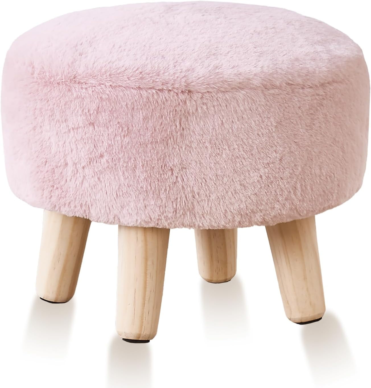 YANG2 Round Footstool Ottoman Rabbit Wool Mushroom Stool Solid Wood ...