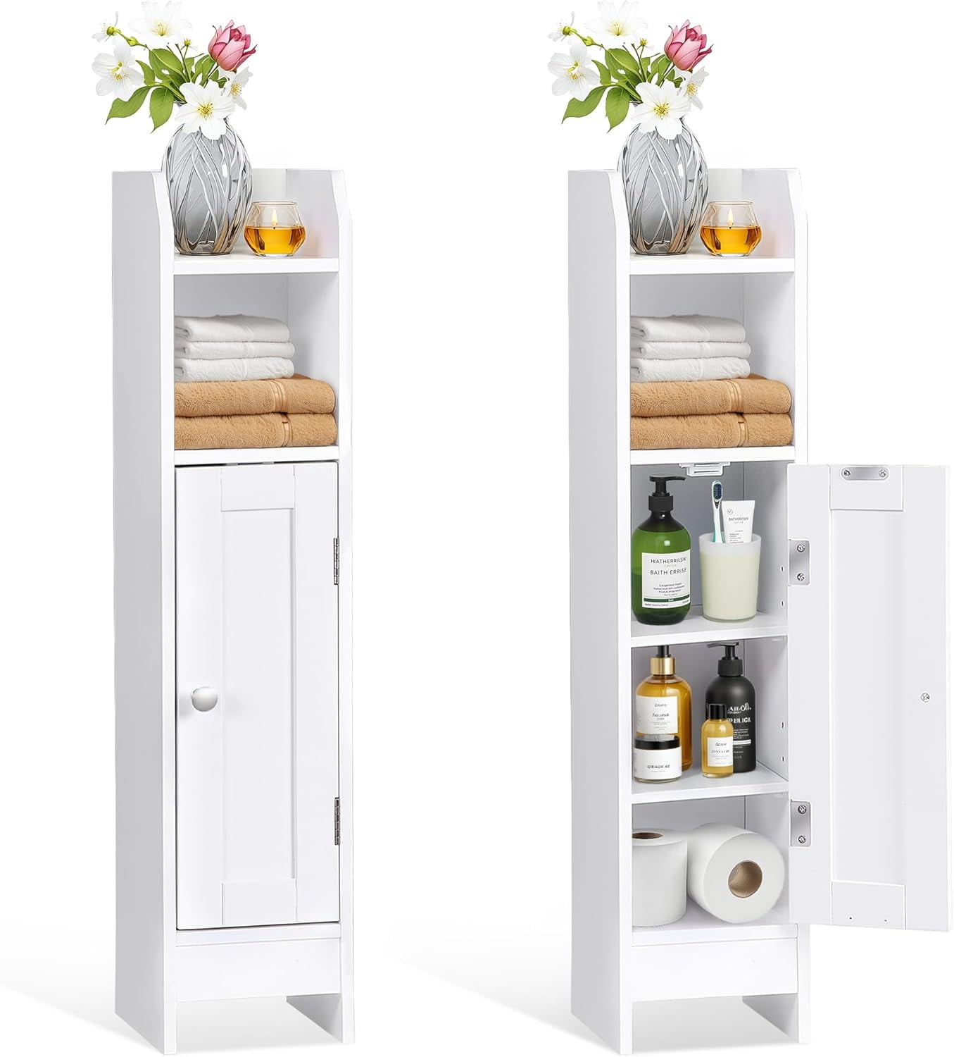 YANG2 Slim Bathroom Storage Cabinet Set of 2, Narrow Bathroom Cabinet ...