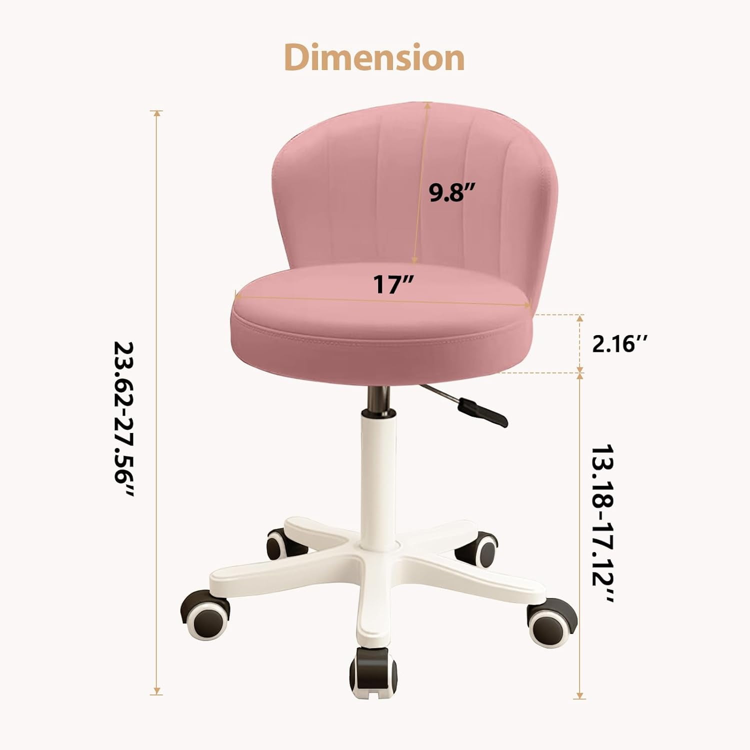 YANG2 Small Desk Chair Round Rolling Chair with Back PU Leather Height ...