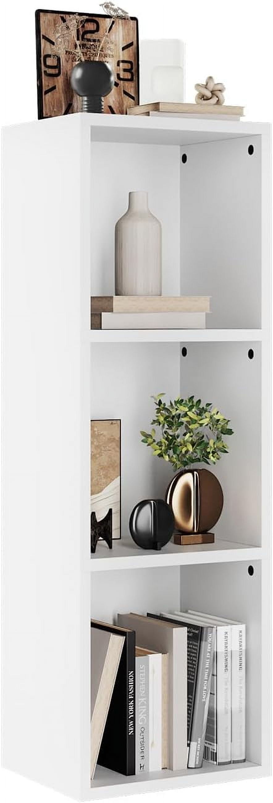 YANG2 Small Narrow Bookshelf, 3-Tier Cube Display Rack, Modern Corner Bookshelf with Storage ...