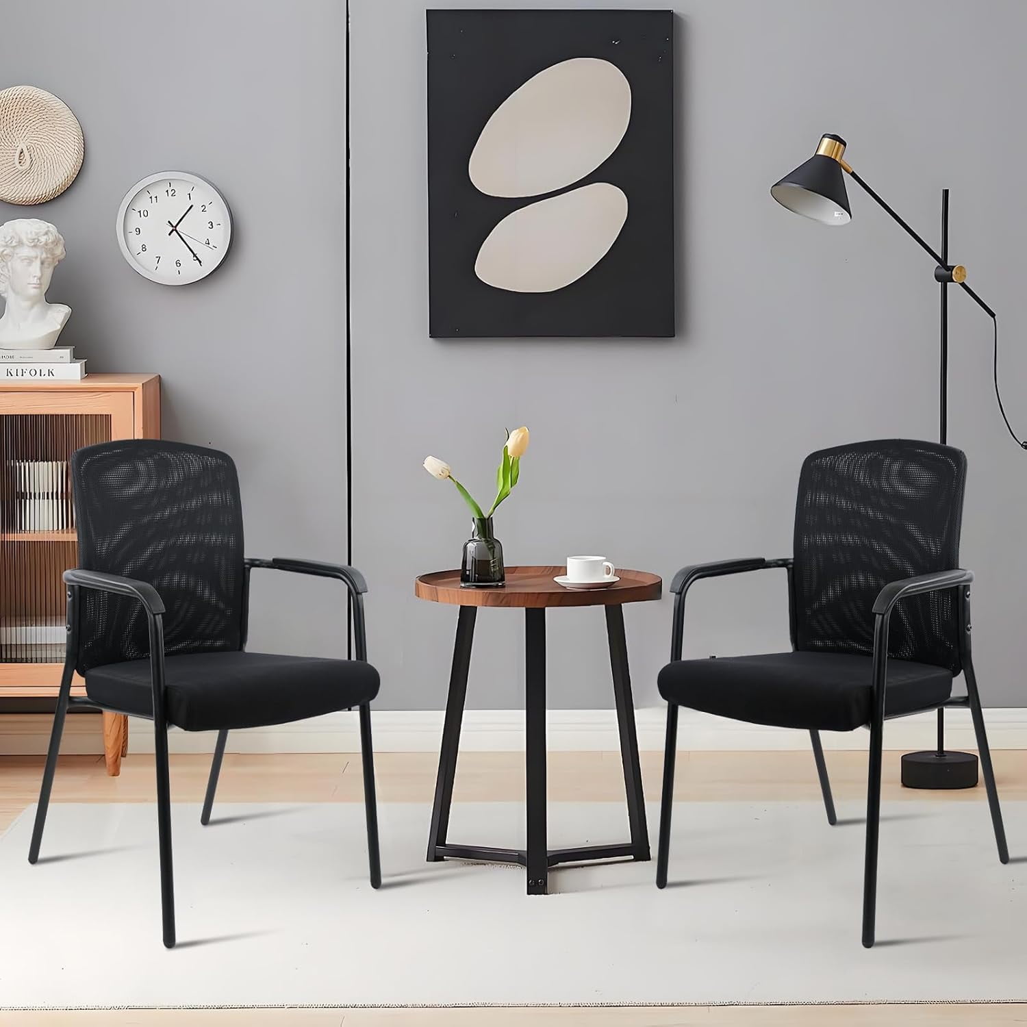 YANG2 Stackable Office Chair with Arms, Double Mesh Waiting Room Chair ...