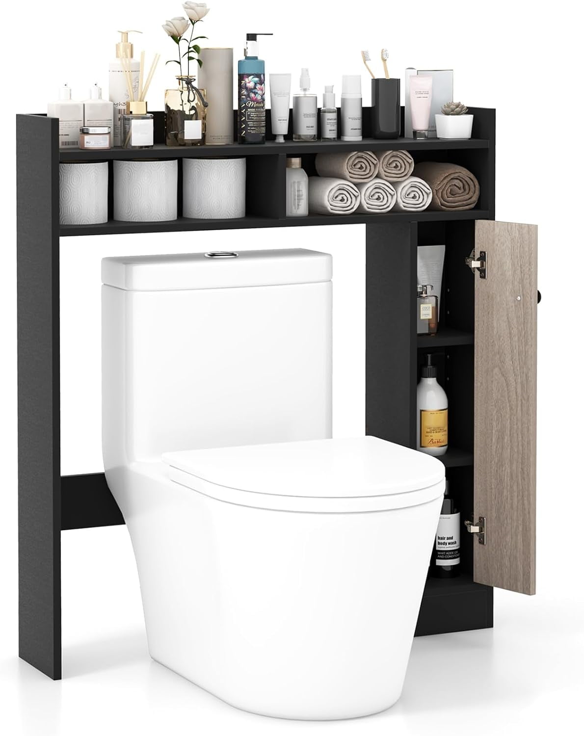 YANG2 Over The Toilet Storage Cabinet, Freestanding Over Toilet Organizer with Open Shelves ...