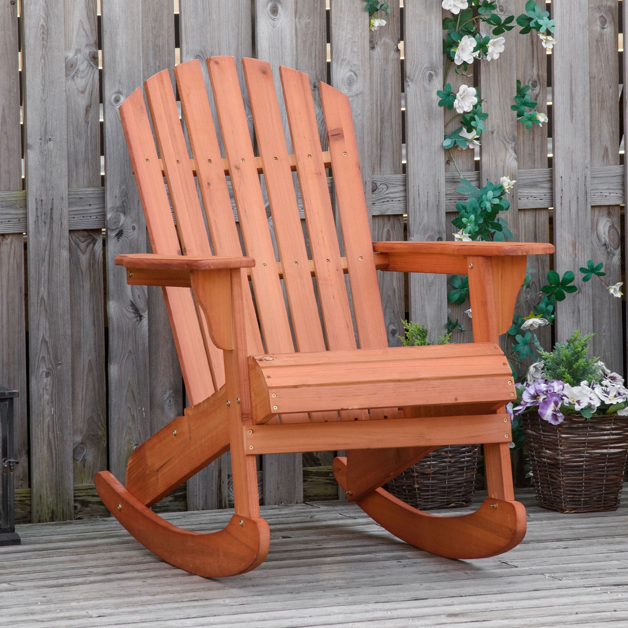 YANG2 Wooden Adirondack Rocking Chair with Slatted Wooden Design, for ...