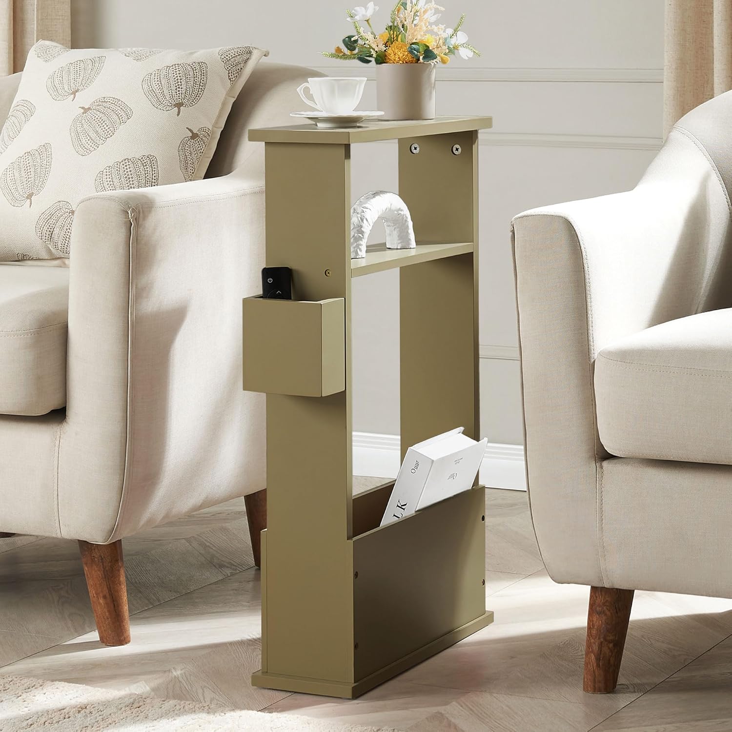 YANG2 Zeke Narrow Side Table with Storage Shelf - Modern Sofa End Table ...
