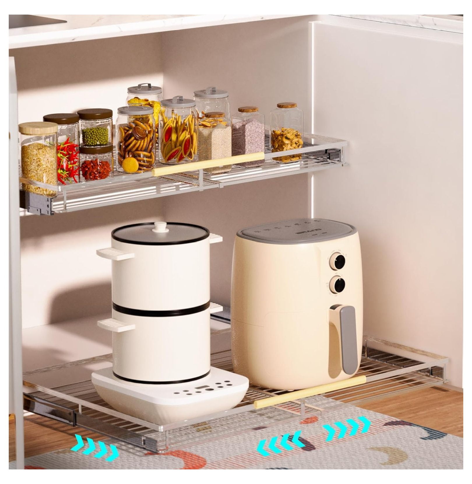 YANG97 Expandable Pull Out Drawers Cabinet Shelf Organizer, Heavy Steel ...