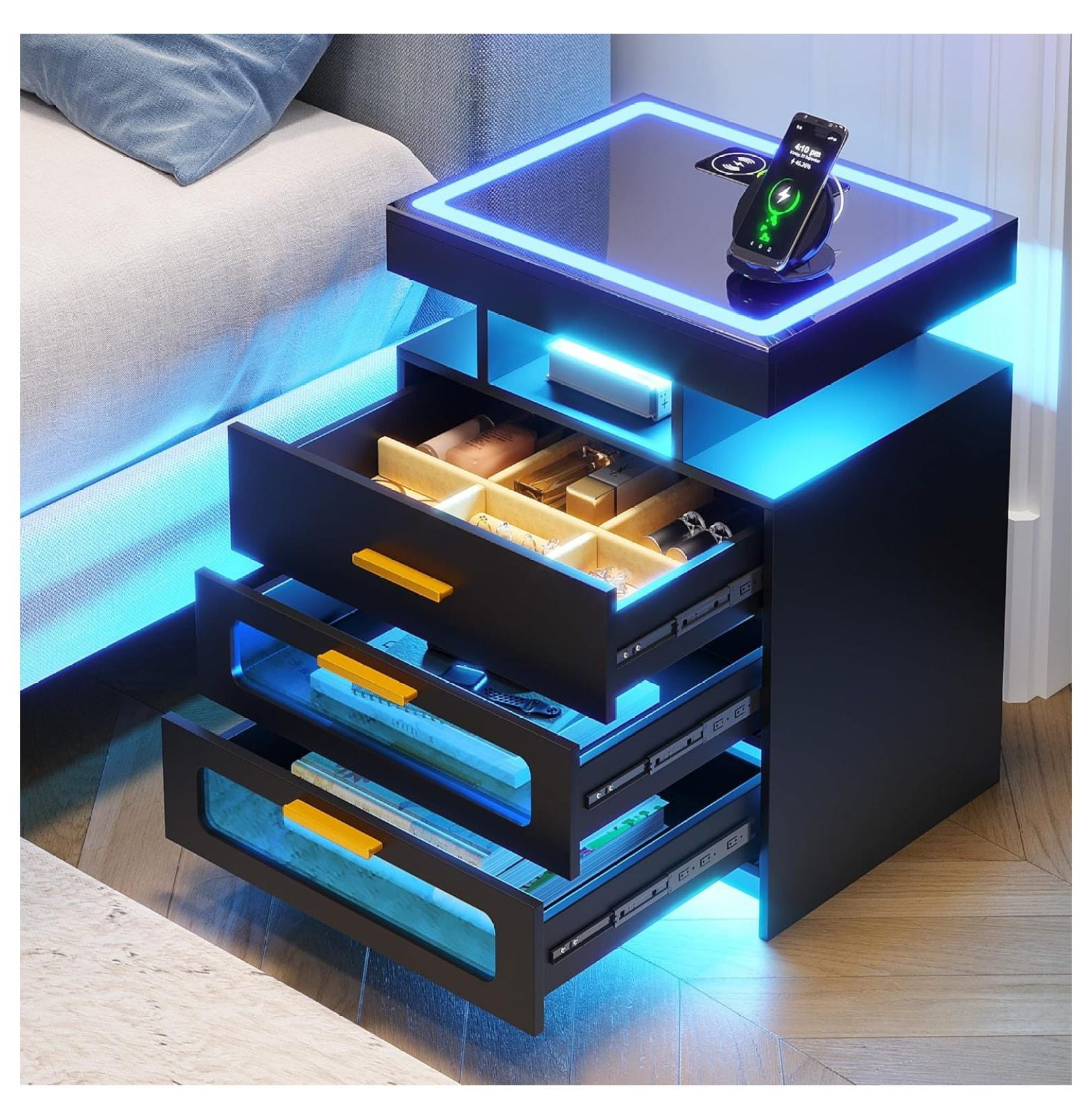 YANG97 Smart Nightstand with Charging Station, Bedside Table with 2 ...