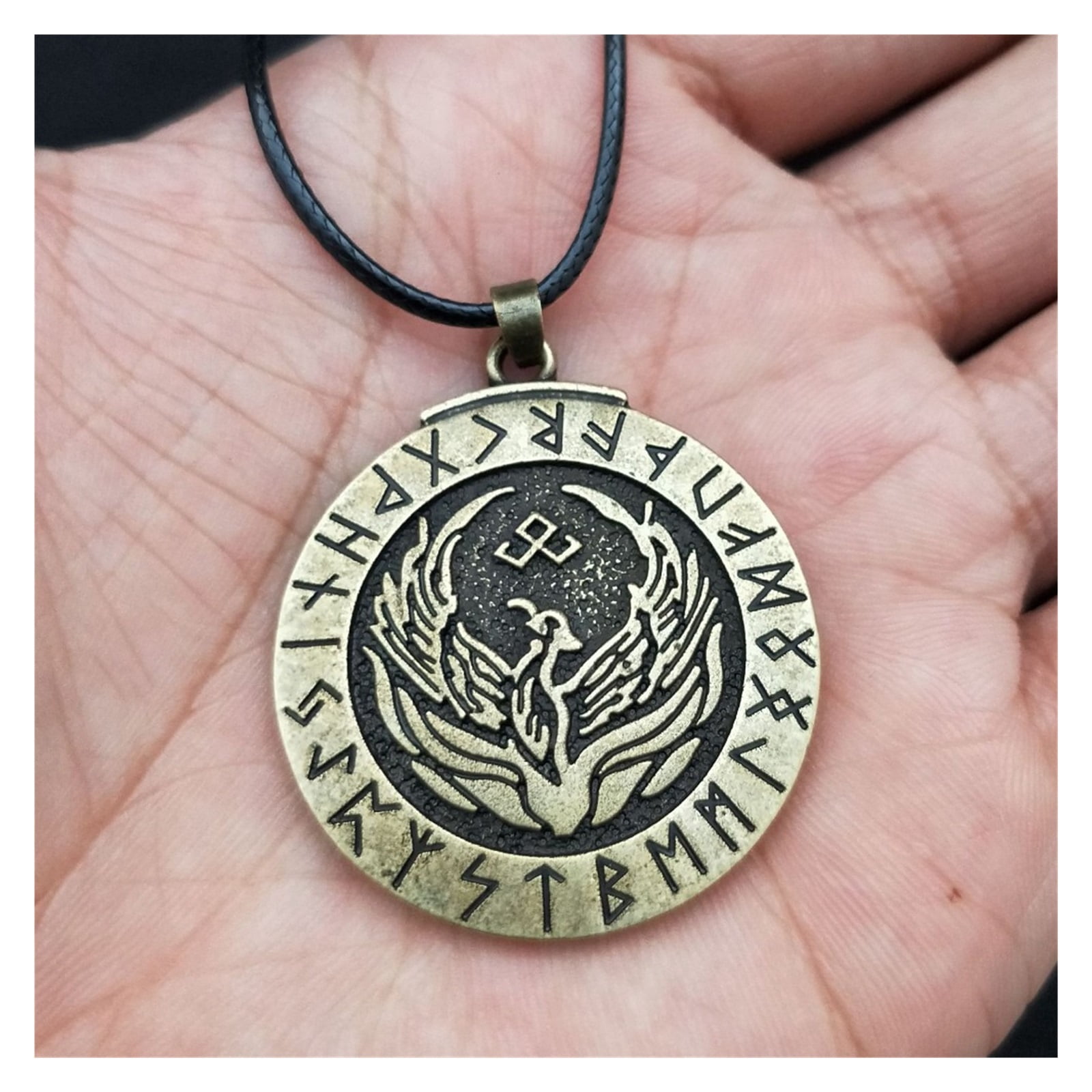 YANGJD Norse Viking Amulet Phoenix Totem In The Rune Circle Nordic Fire ...