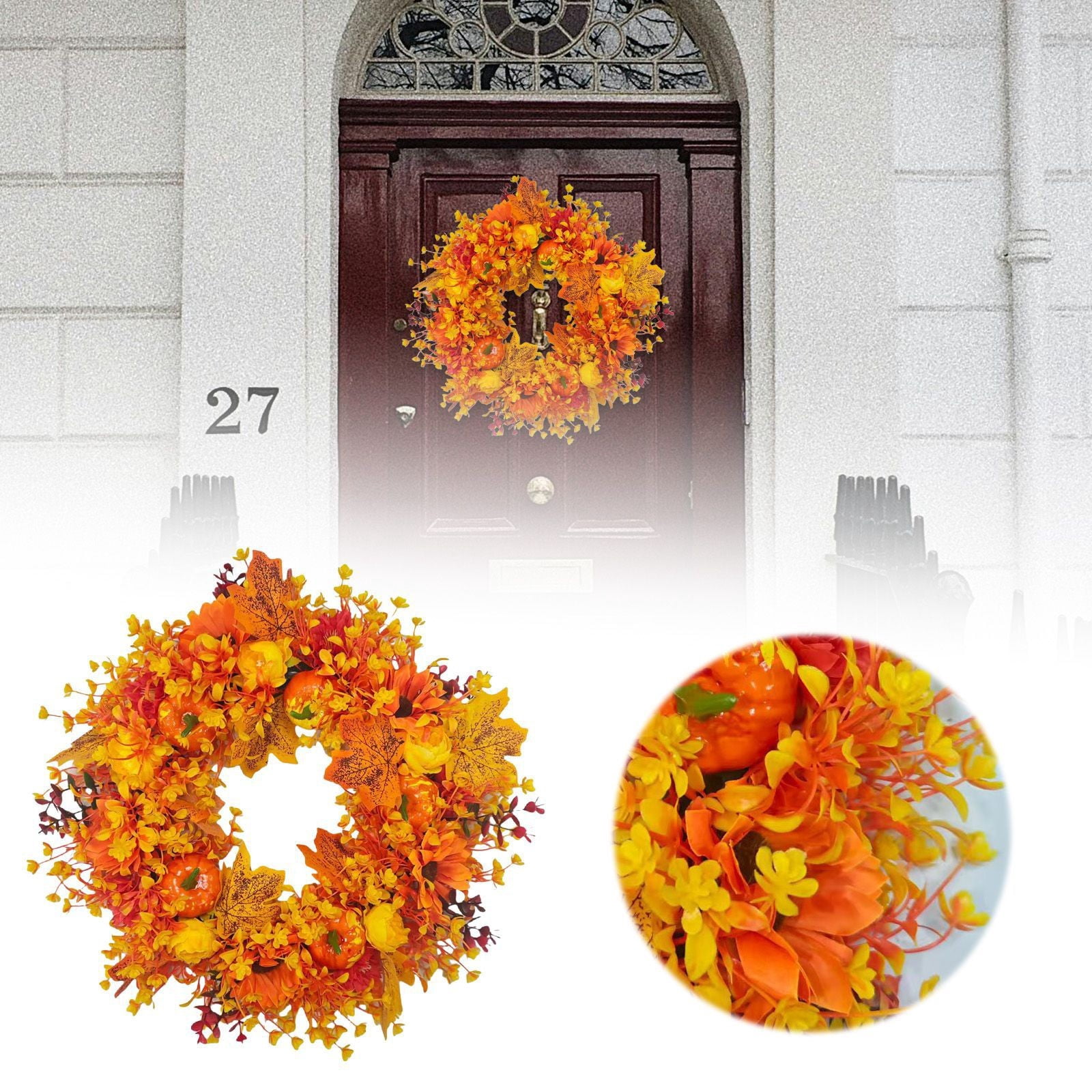 YANGJUN Fall Wreaths for Front Door Fall,Pumpkin Wreath with Lights ...