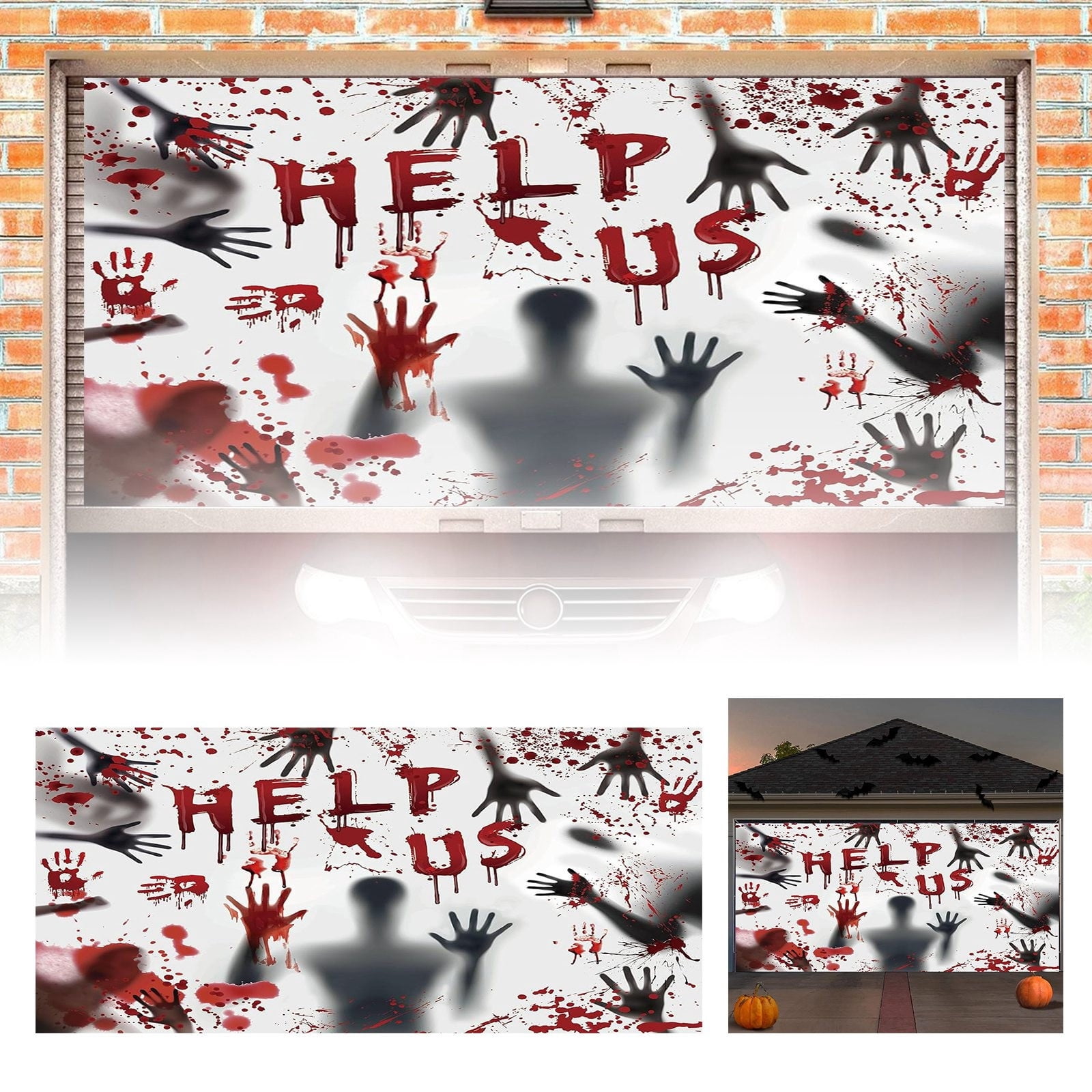 YANGJUN Halloween Garage Door Banner,Large Hanging Backdrop Door Cover ...