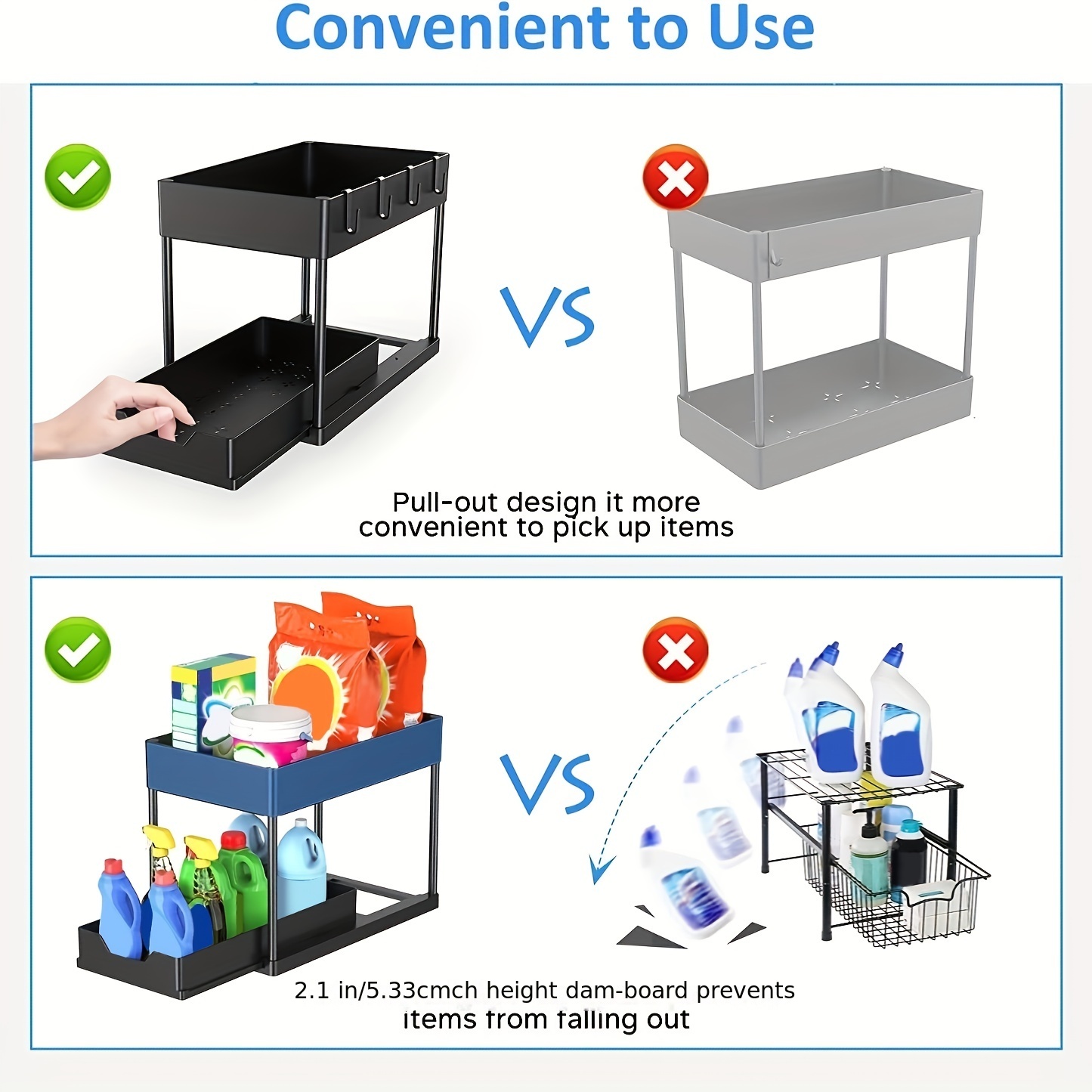 YANGKJ Convenient Dual-Layer Sink Cabinet Unit - Smooth Sliding Baskets ...