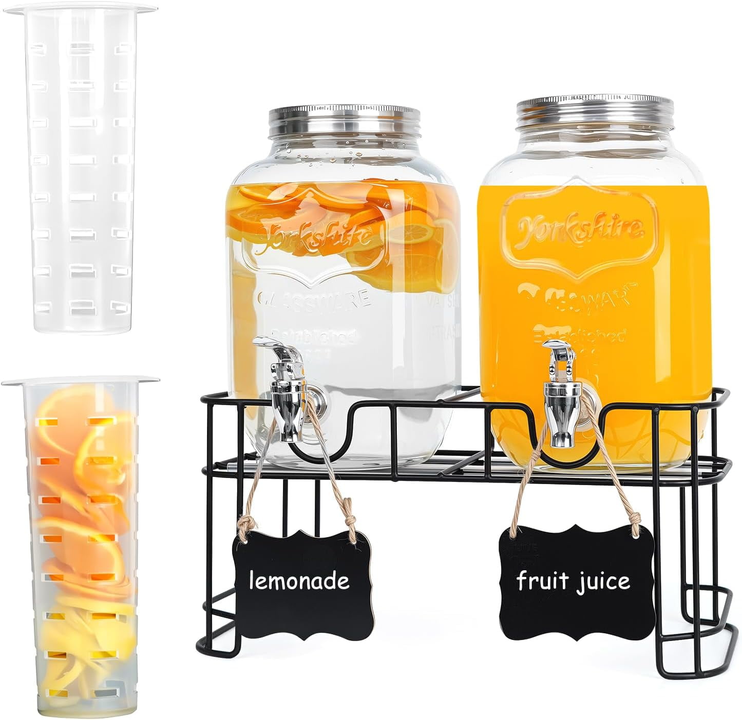 YANGLI 1-Gallon Glass Drink Dispenser 2-Pack - Leakproof with Stand ...